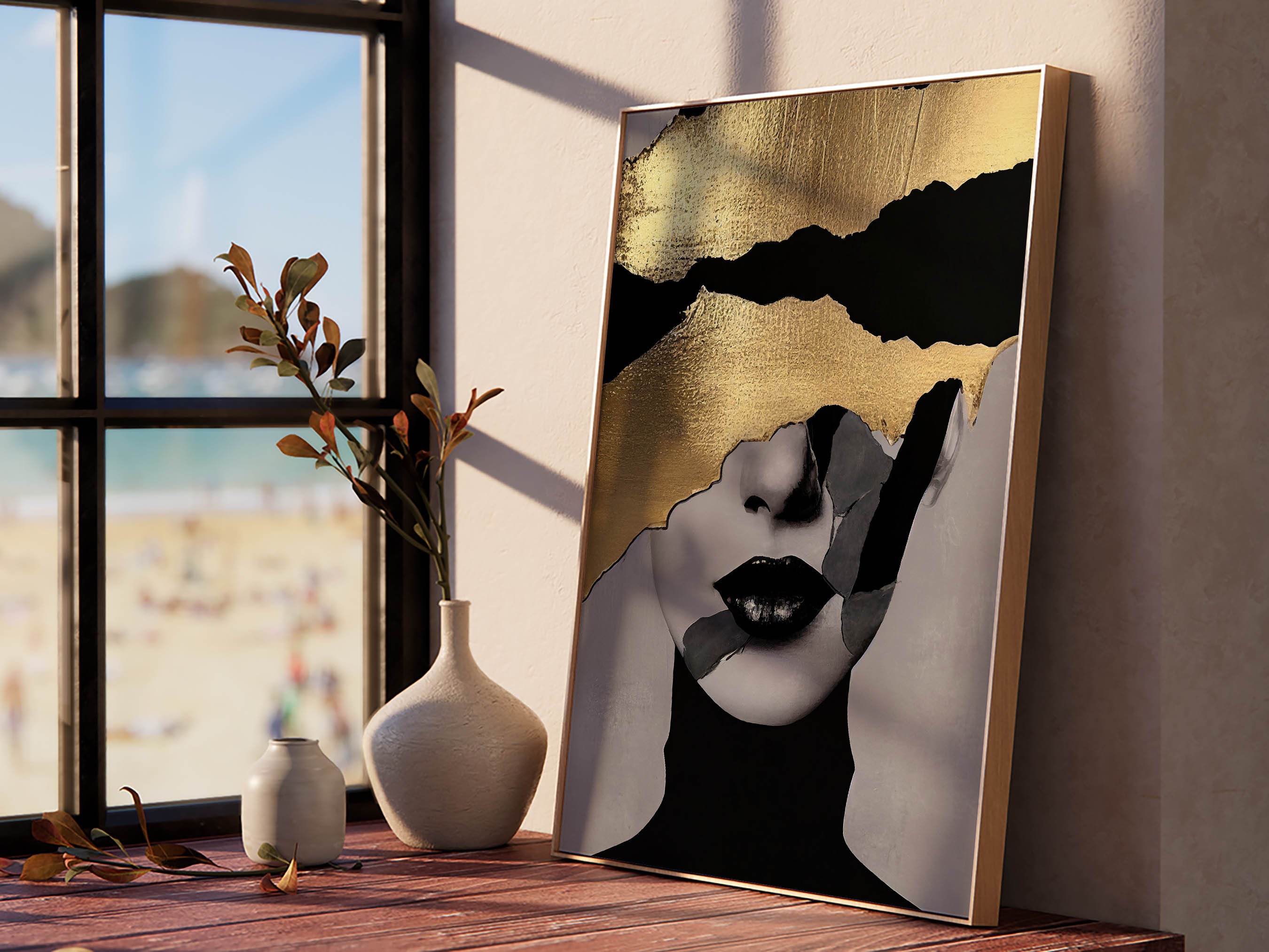 Golden Texture Abstract Figure Print: Boho Minimalist Wall Art (digital ...