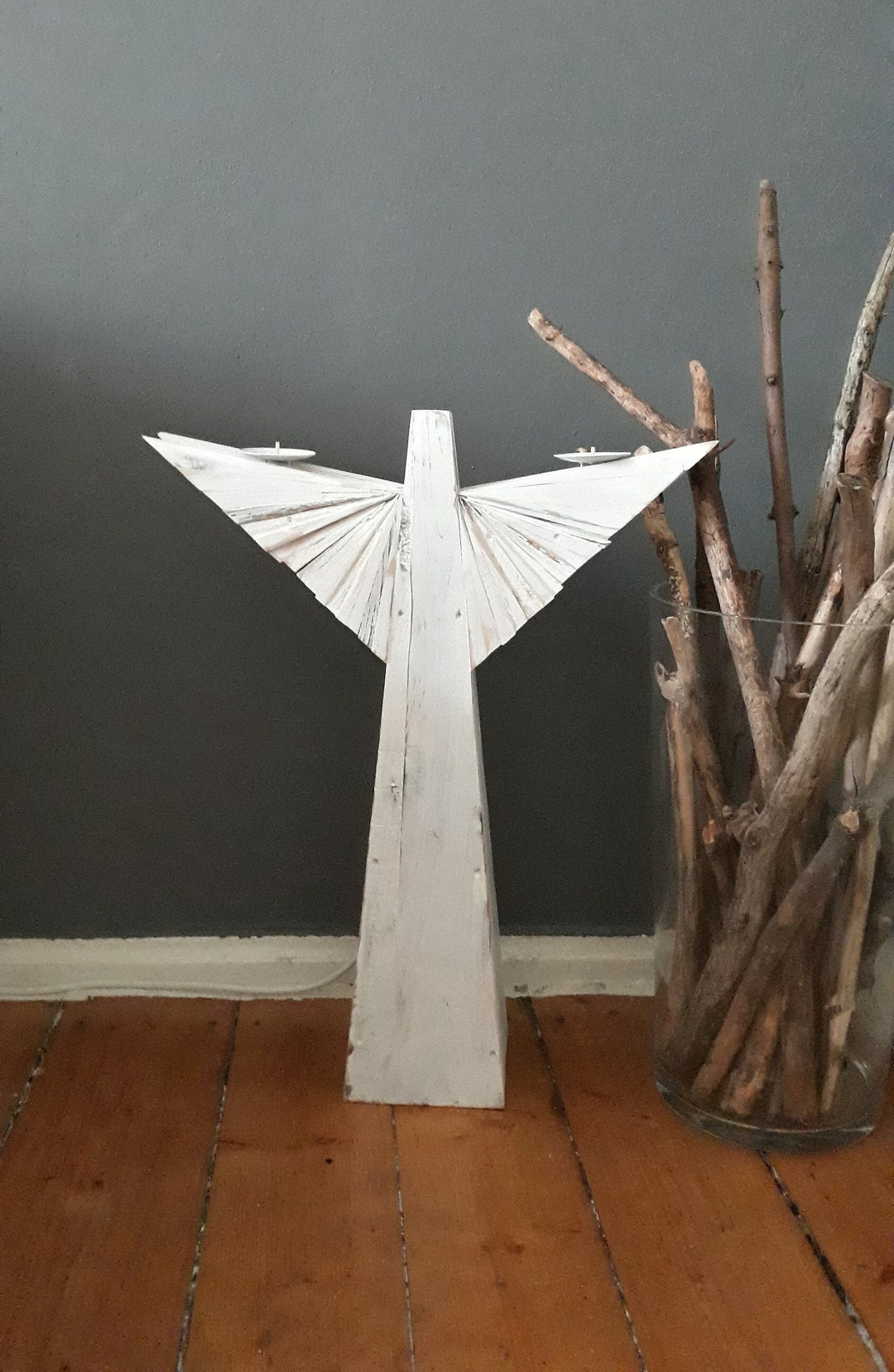 Angel Vintage Style Upcycled Wood Minimalist Consolation Angel ...
