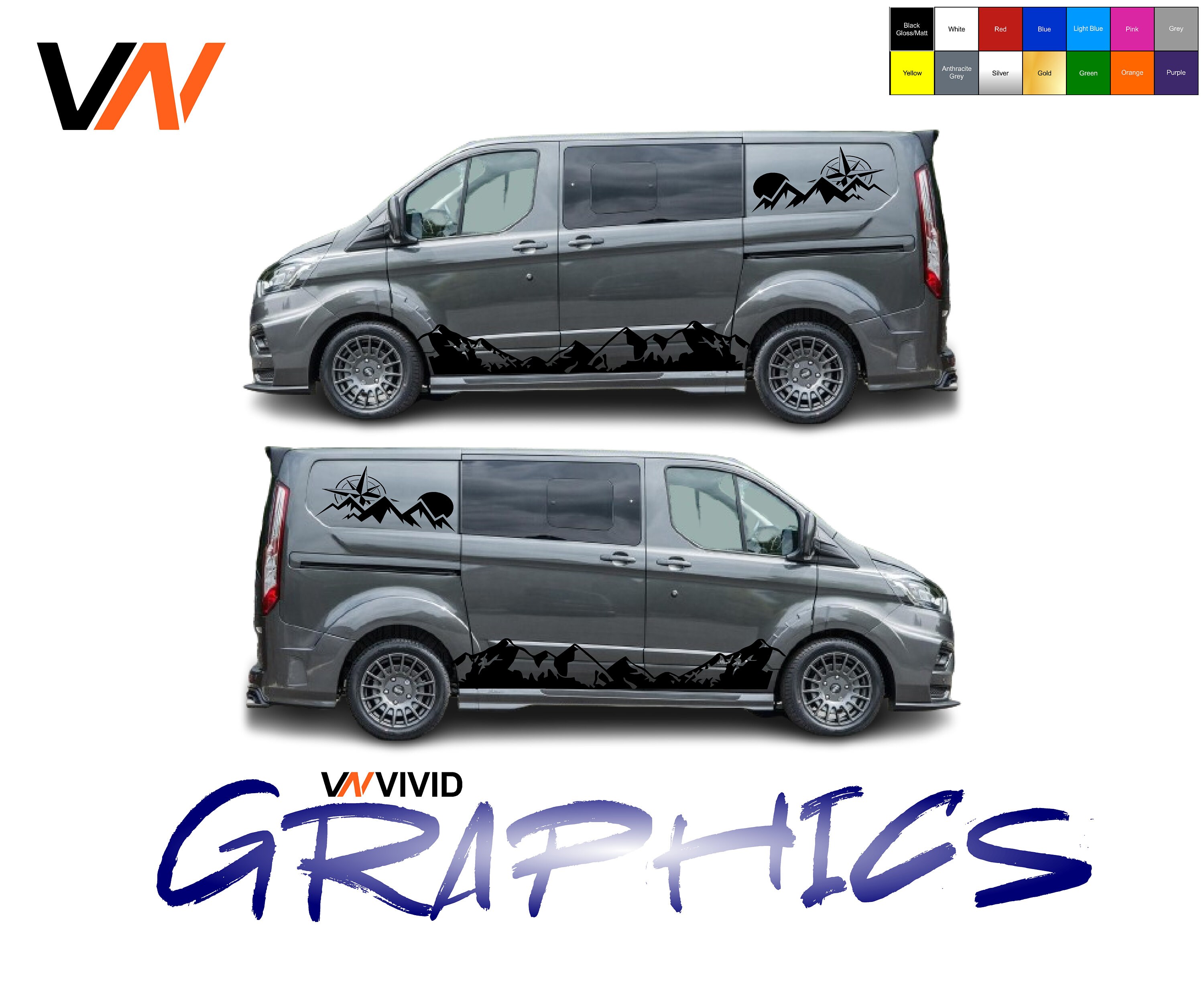 To Fit Ford Transit Custom Connect Side Mountains Stripes Graphics ...