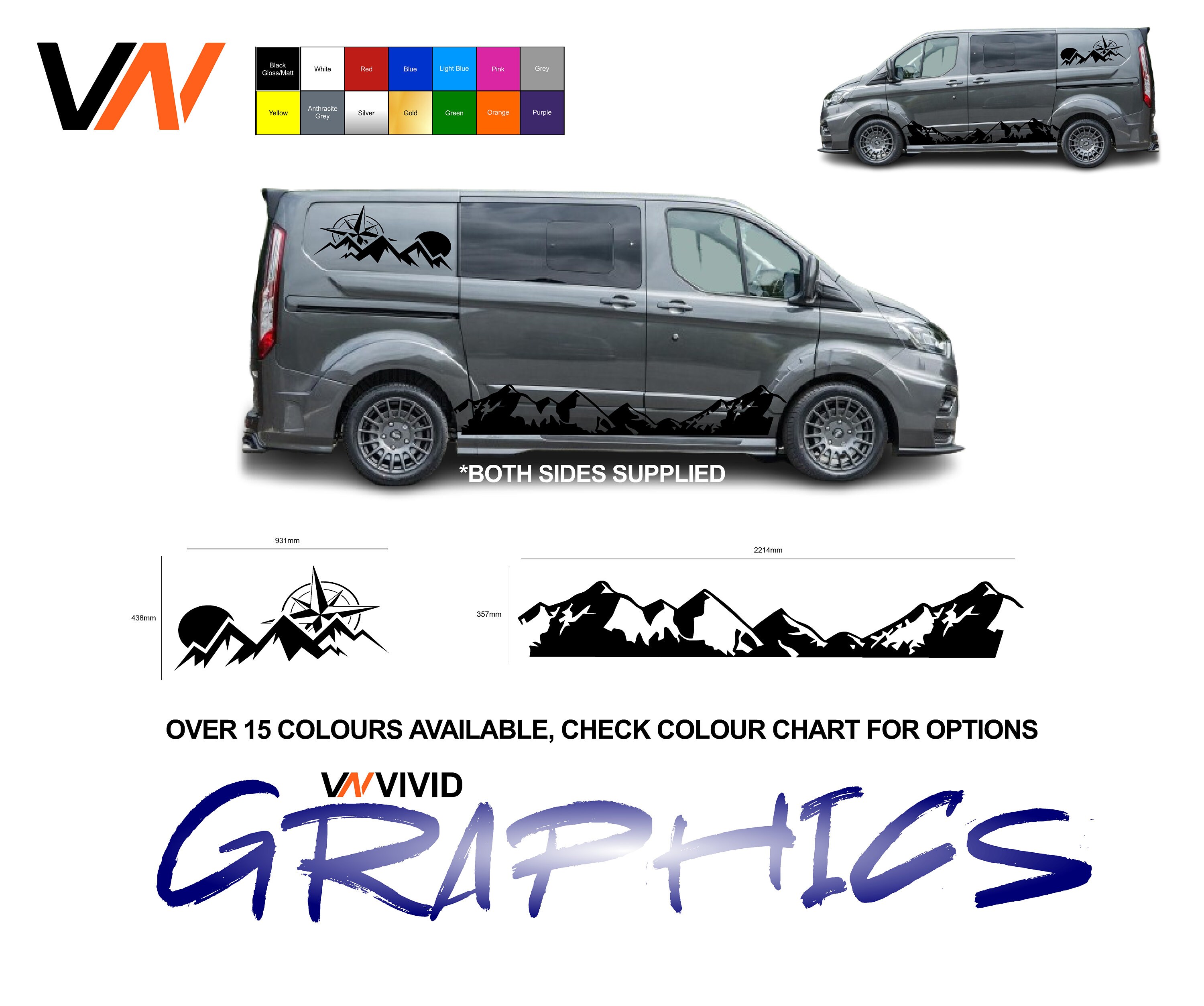 To Fit Ford Transit Custom Connect Side Mountains Stripes Graphics ...