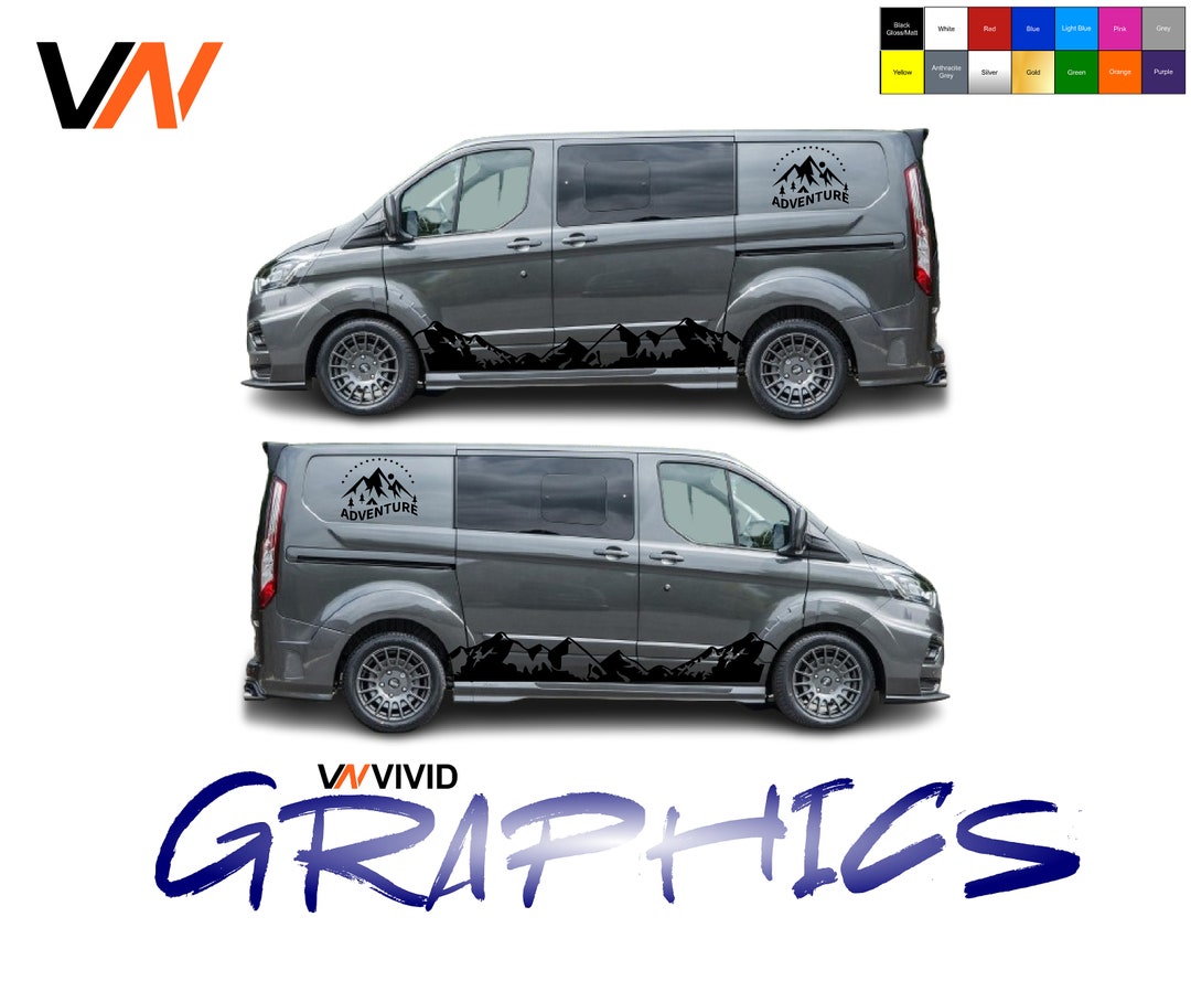 To Fit Ford Transit Custom Connect Side Mountains Stripes Graphics ...