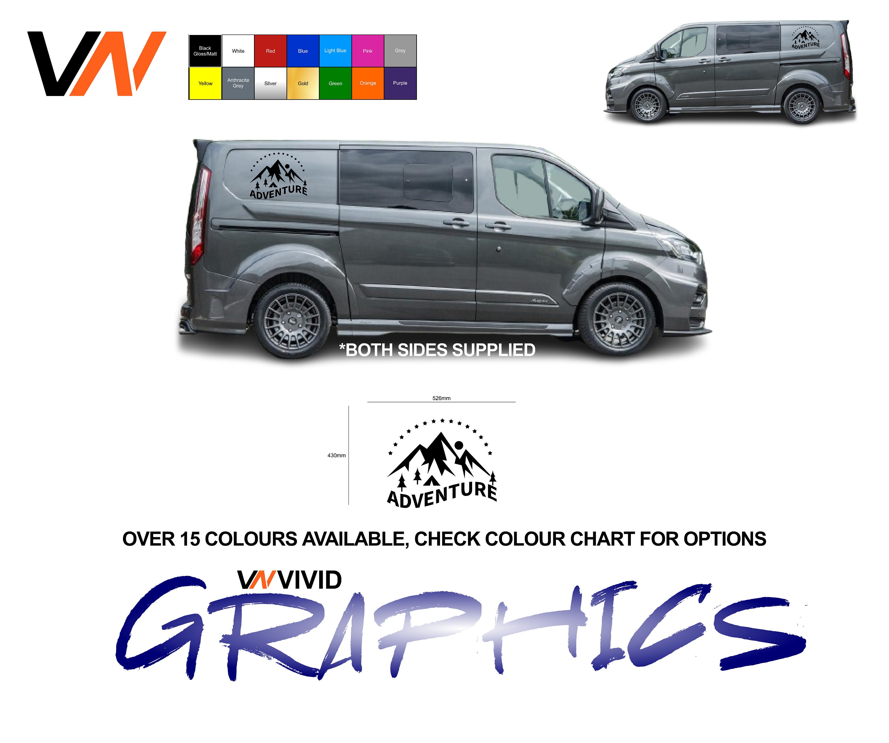 To Fit Ford Transit Custom Connect Side Mountains Stripes Graphics ...