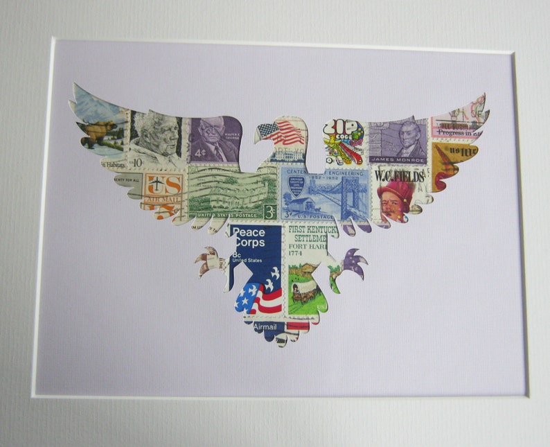 USPS Postage Stamp Art American Vintage Stamp Collage / Artwork Eagle ...