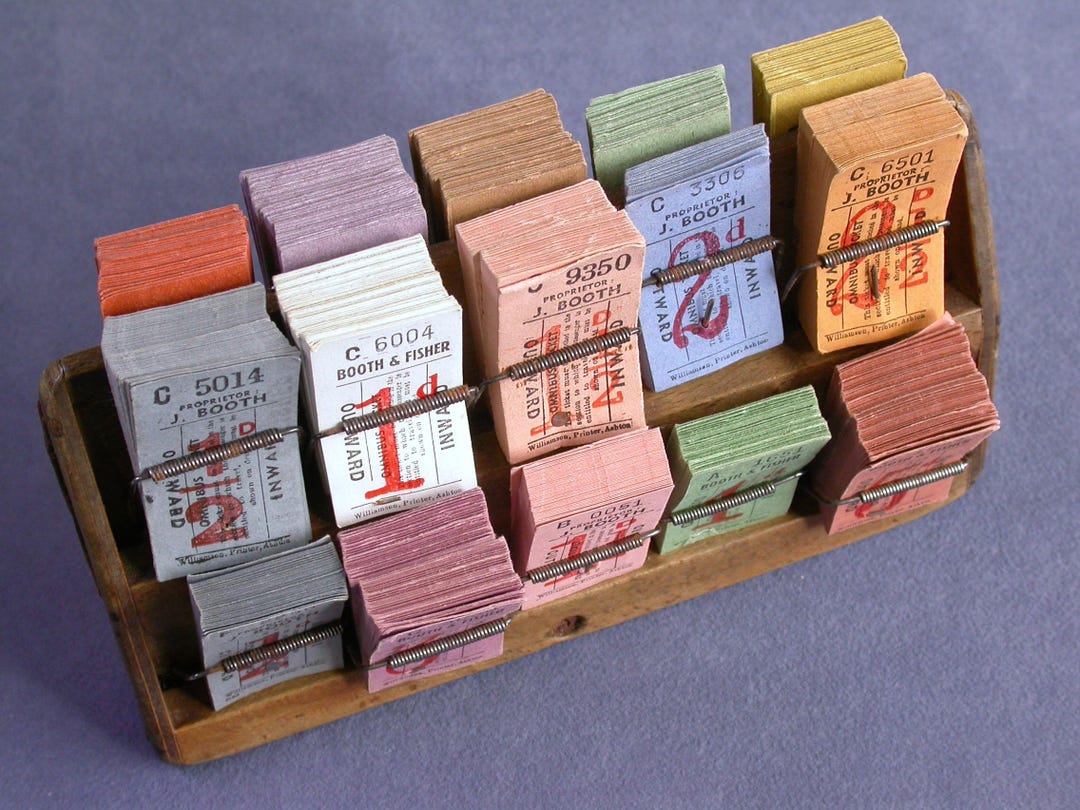 Vintage Wooden Bus Conductor’s ‘mousetrap’ 20 Slot Ticket Rack Complete ...