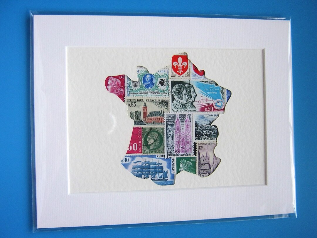 French Stamp Art Vintage France Postal Stamp Art - Etsy