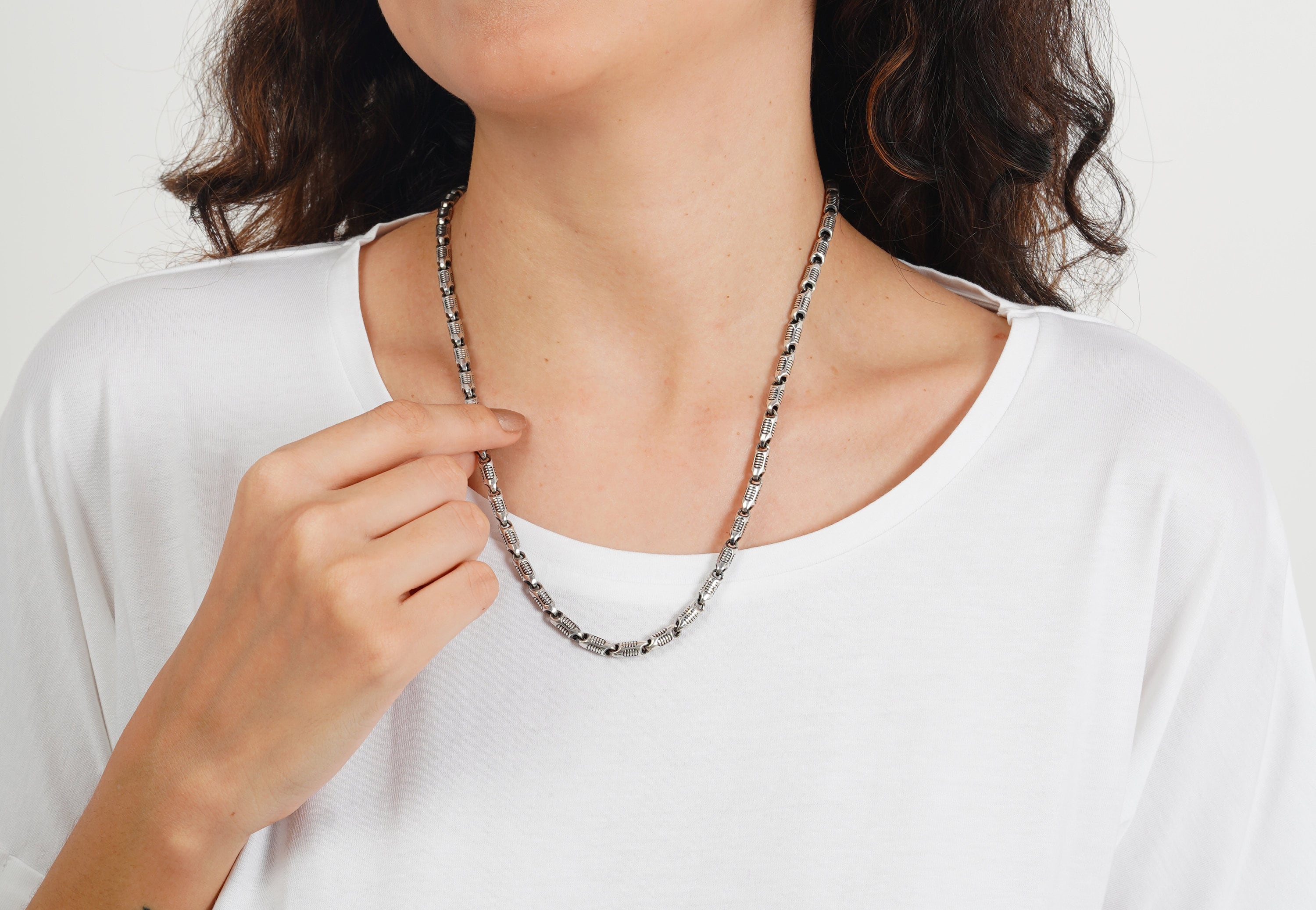 Engraved Heavy Stylish Silver Chain, Men and Women Silver Chain ...