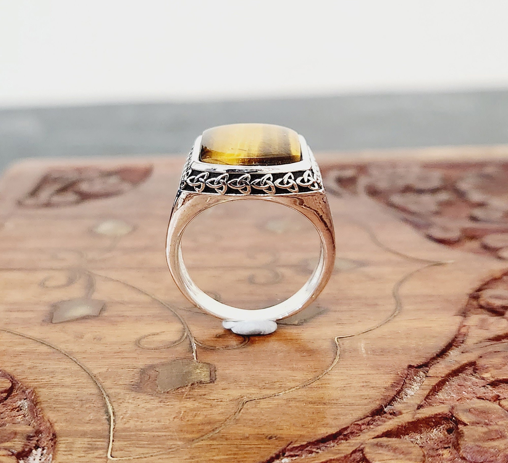 Sterling Silver Tiger Eye Stone Ring Handmade Classic Minimal - Etsy