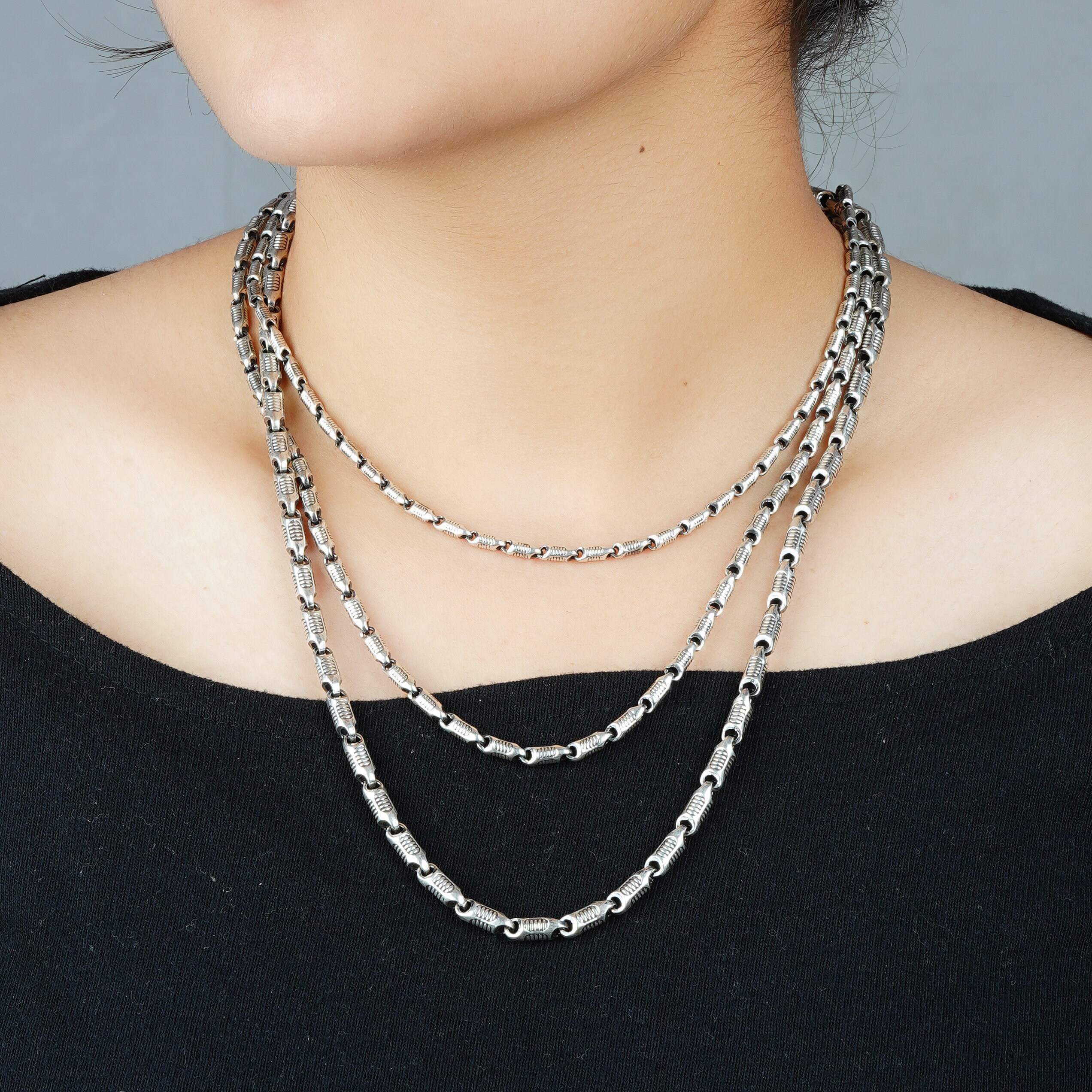 Engraved Heavy Stylish Silver Chain, Men and Women Silver Chain ...