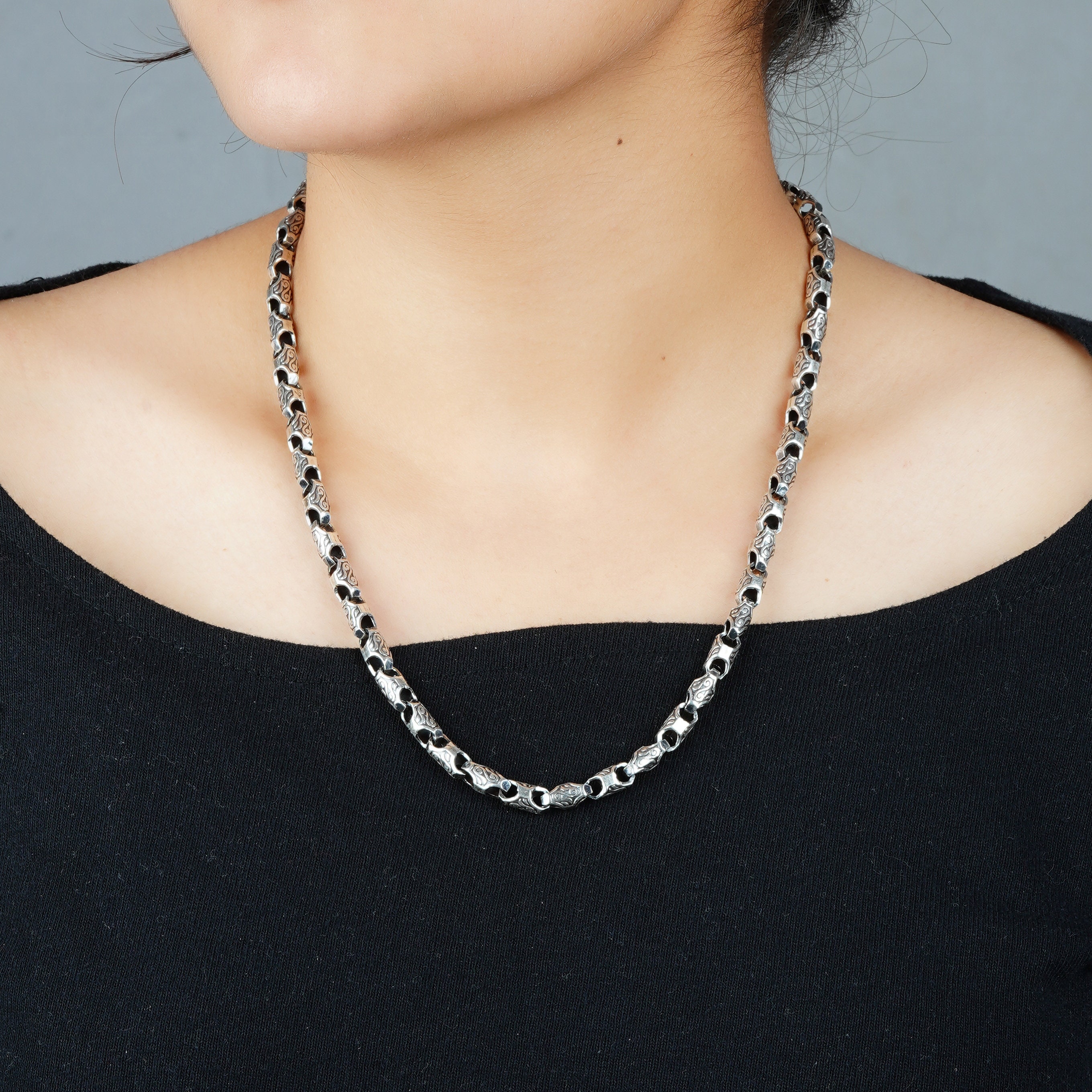 Mens Engraved Silver Chain Necklace, Fathers Day Gift, Unique Birthday ...