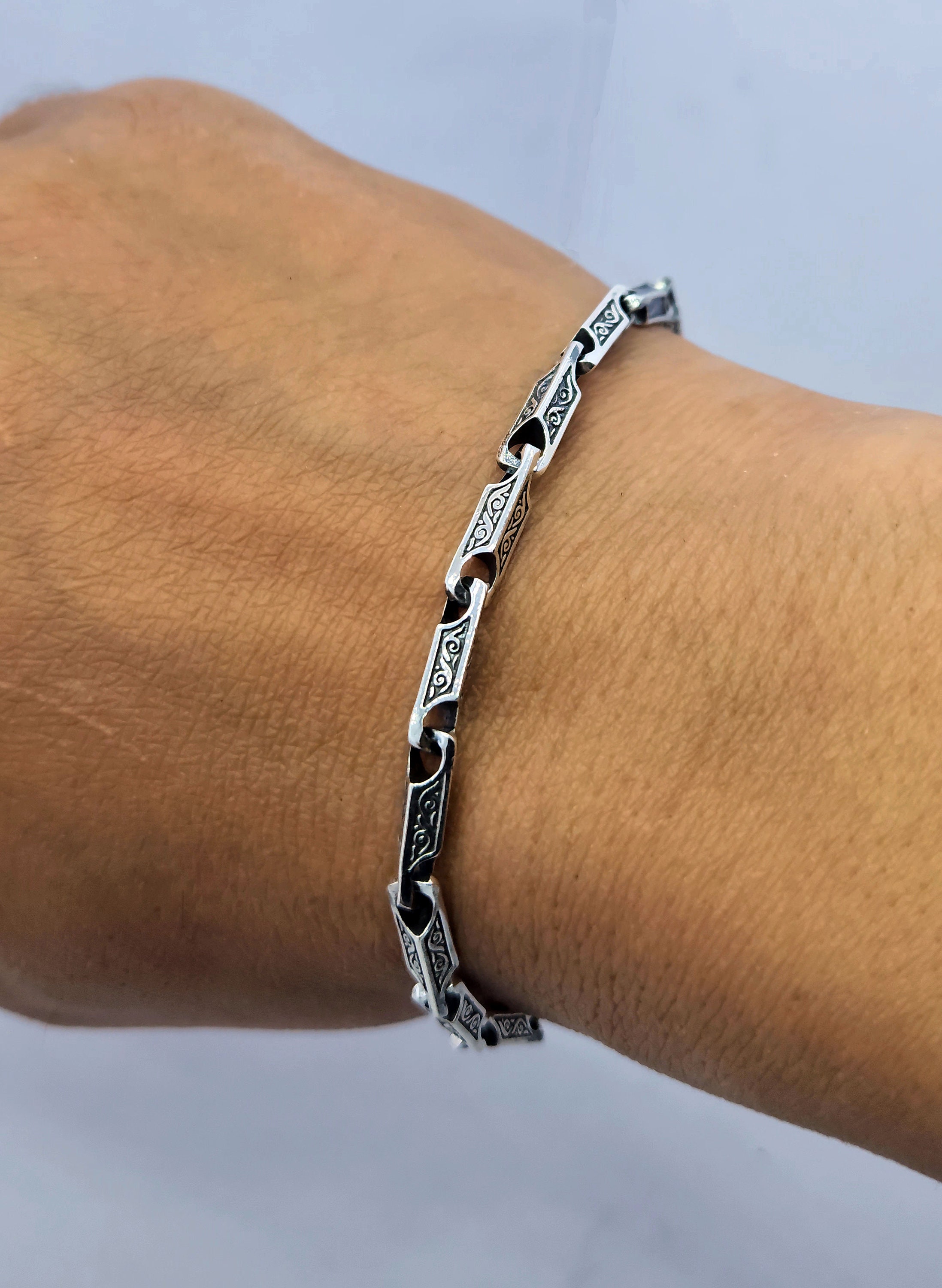 Silver Heavy Bracelet, Fathers Day Gift, Men Sterling Silver Heavy ...