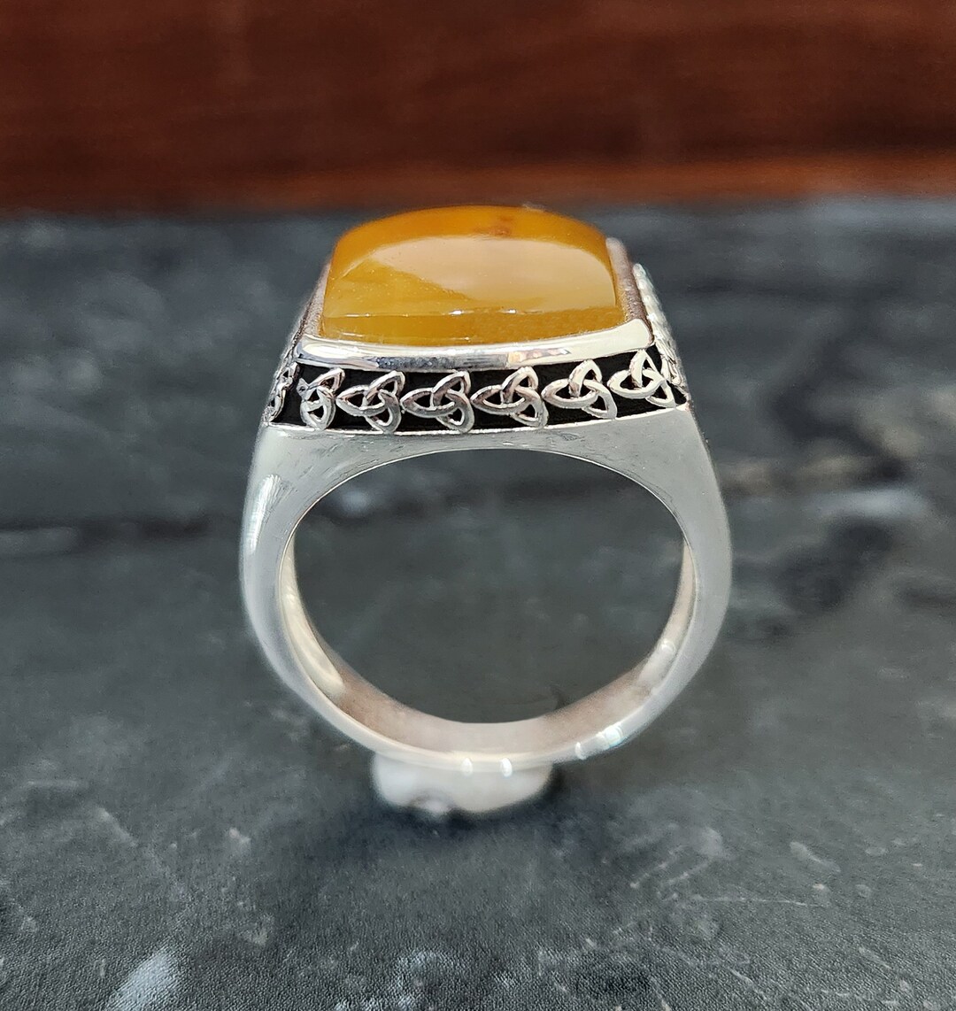 Sterling Silver Yellow Agate Stone Ring, Handmade Classic Minimal 925 ...