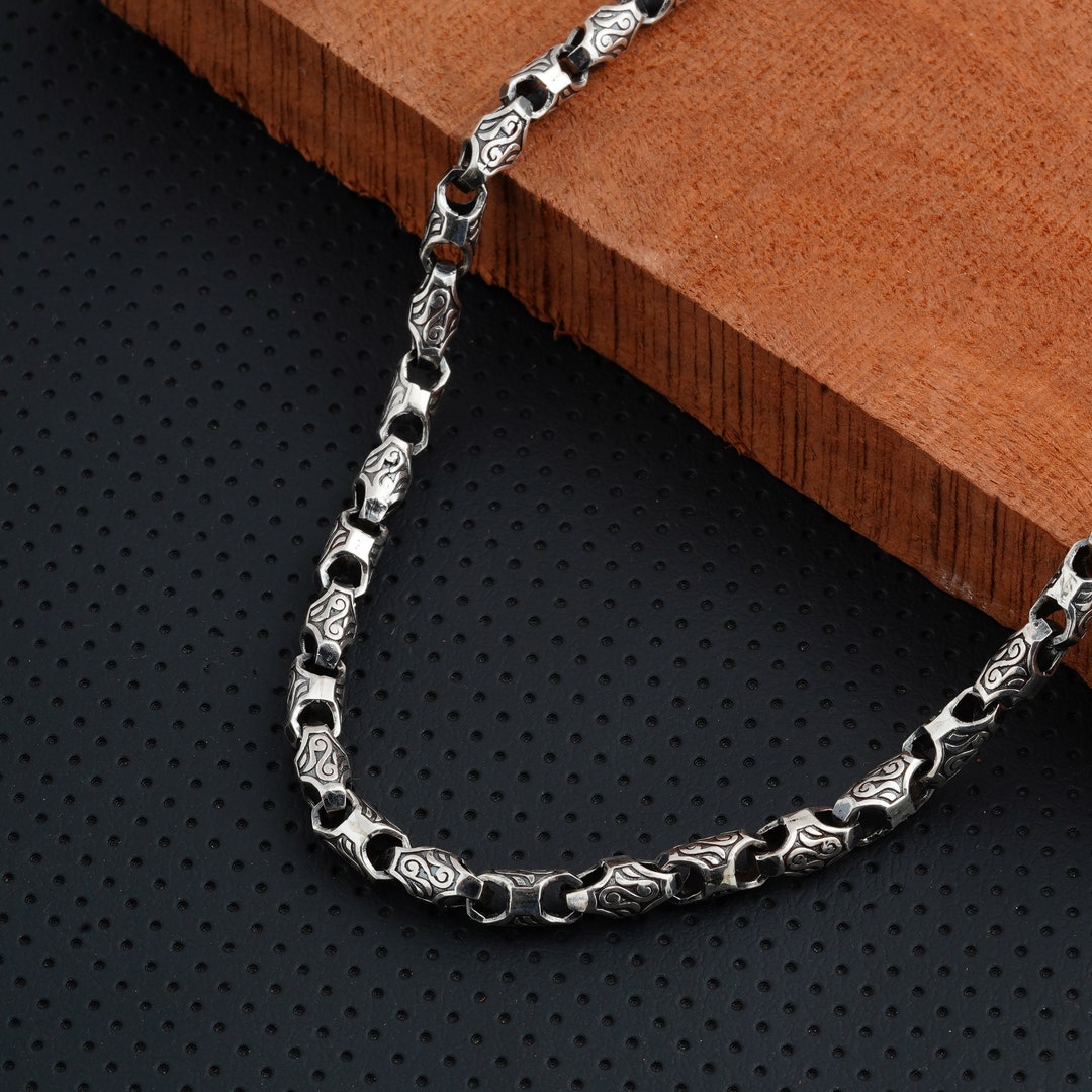 Mens Engraved Silver Chain Necklace, Fathers Day Gift, Unique Birthday ...