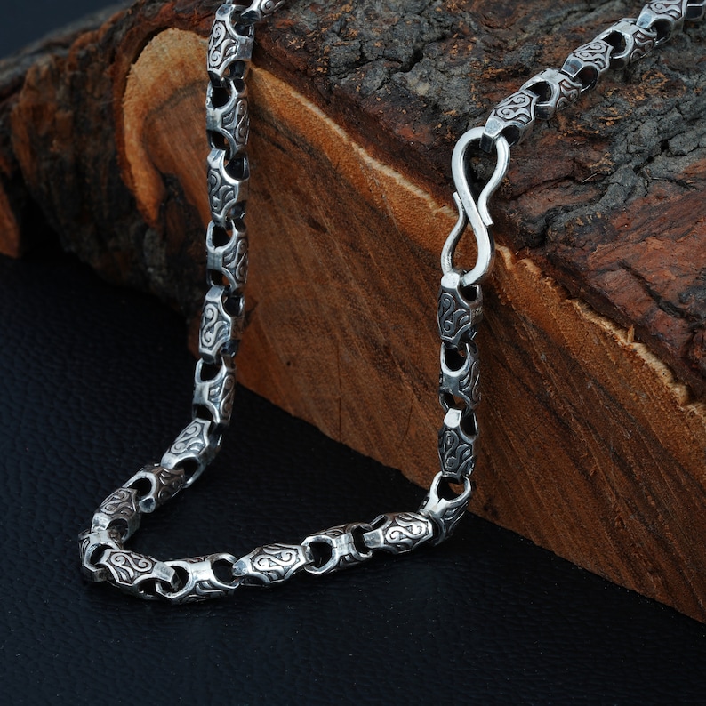 Mens Engraved Silver Chain Necklace, Fathers Day Gift, Unique Birthday ...