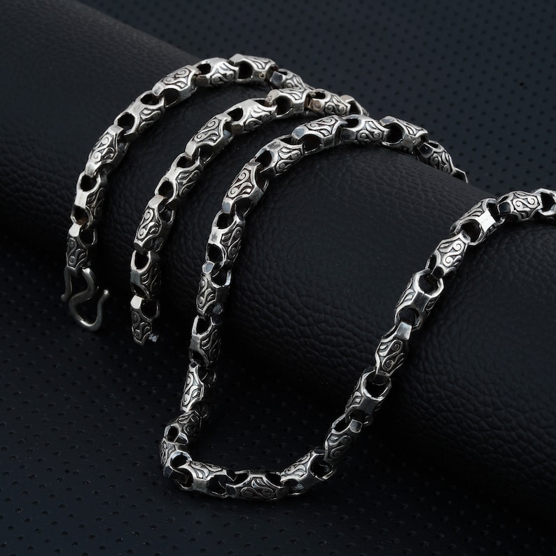 Mens Engraved Silver Chain Necklace, Fathers Day Gift, Unique Birthday ...