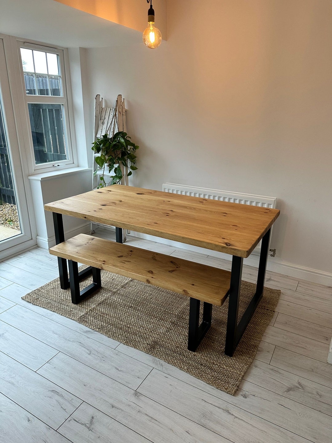 Dining Table Wood Table Rustic Table and Benches Dining Room Table ...