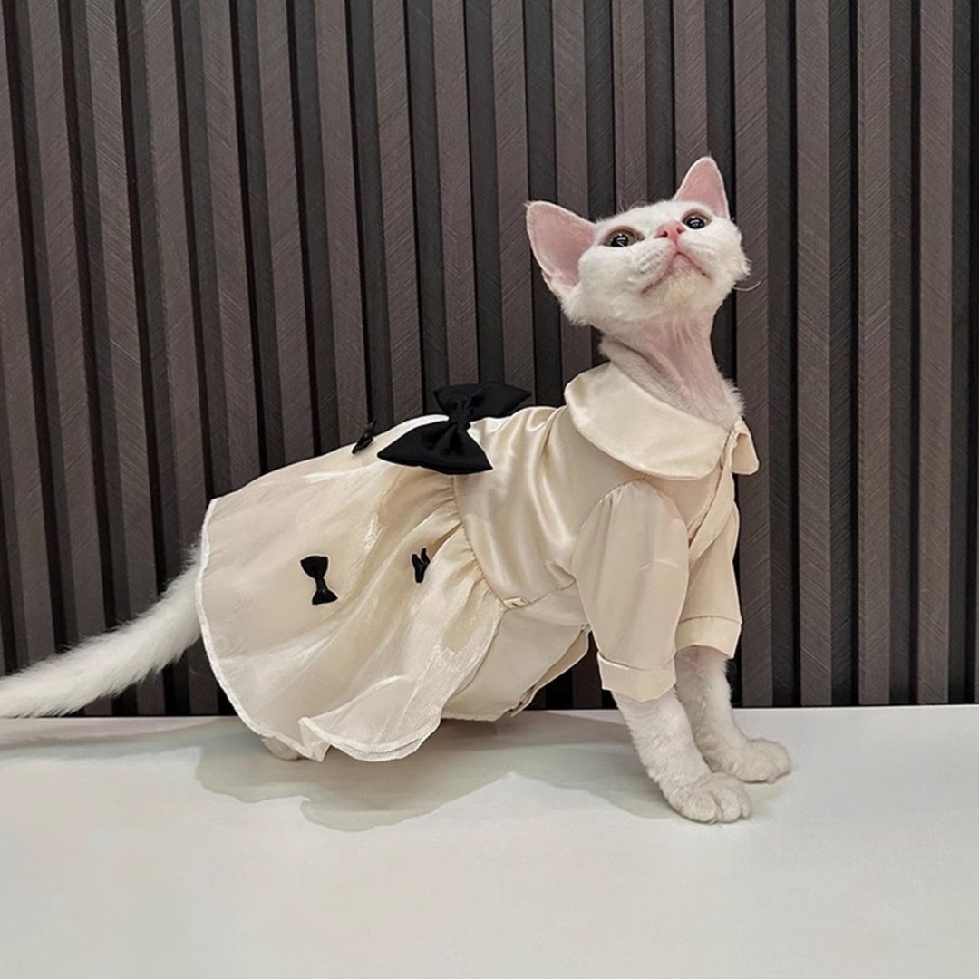 Satin Bowknot Princess Cat Dress, Cat Dress, Long Sleeves, Elegant ...