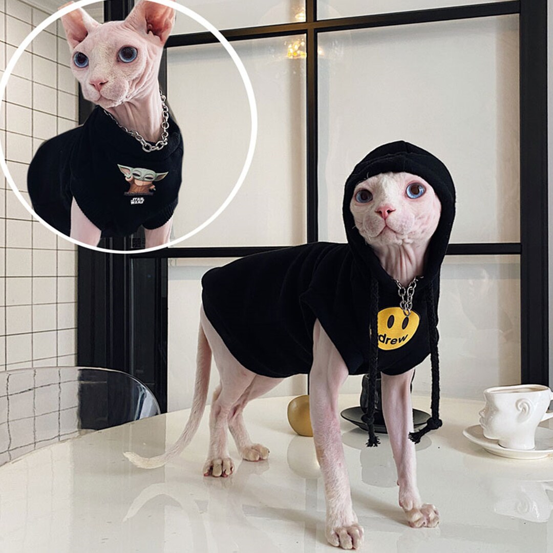 Cotton Hairless Cat Clothes Sphynx Cat Clothing Hooded Smile Face T ...