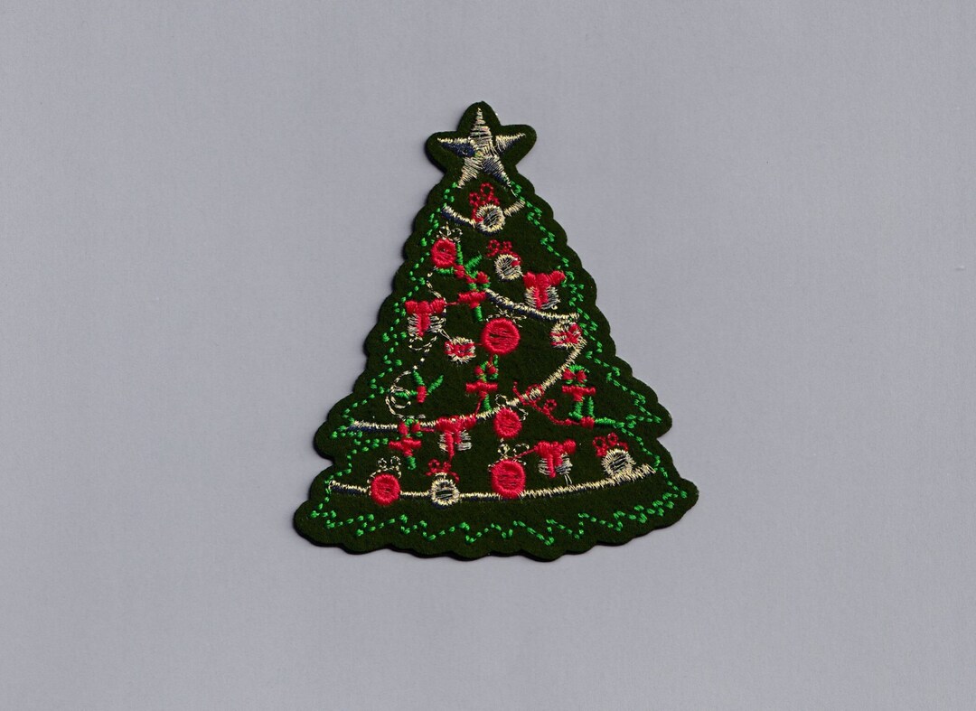 Dark Green Christmas Tree Patch Iron-on Embroidered Xmas Tree Patches ...