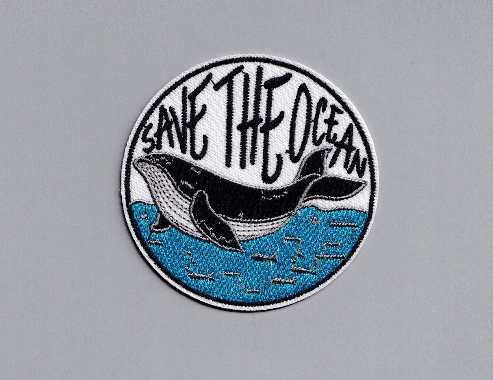 Embroidered Save The Ocean Iron On Patch Orca Whale Patch Environmental