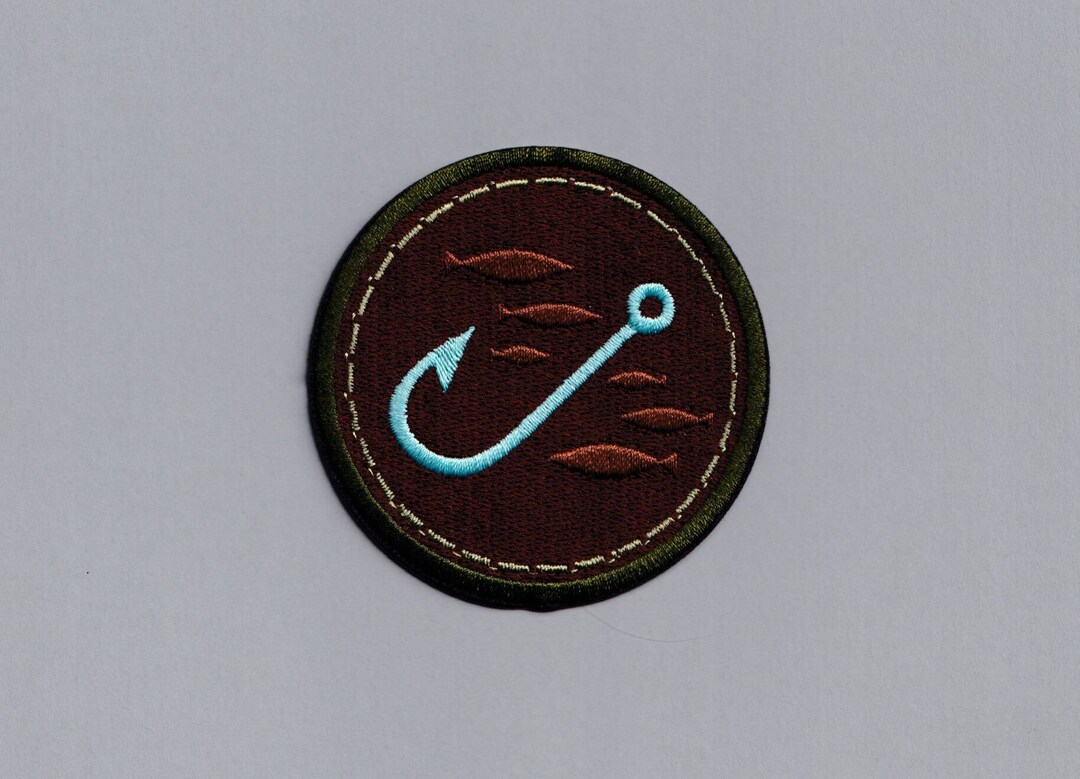 Embroidered Round Angling Fishing Patch Applique Angler Fishing Hook ...