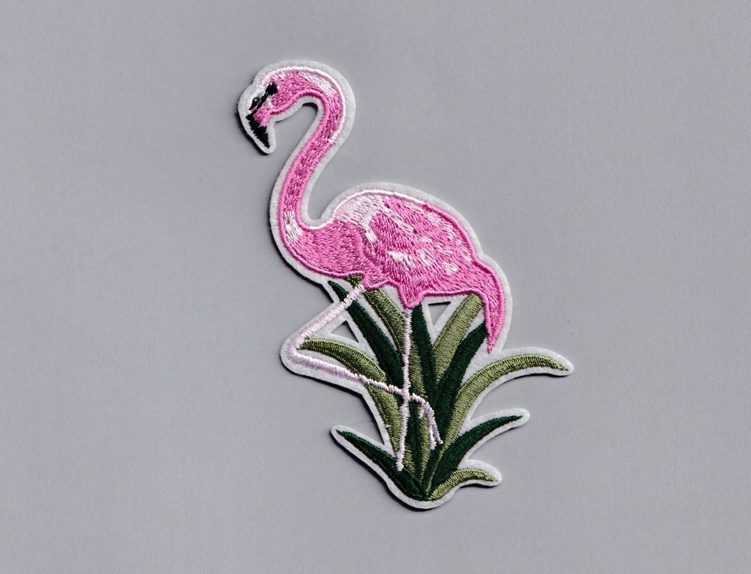 Large Pink Flamingo Patch Applique Iron on Embroidered Flamingo Animal ...