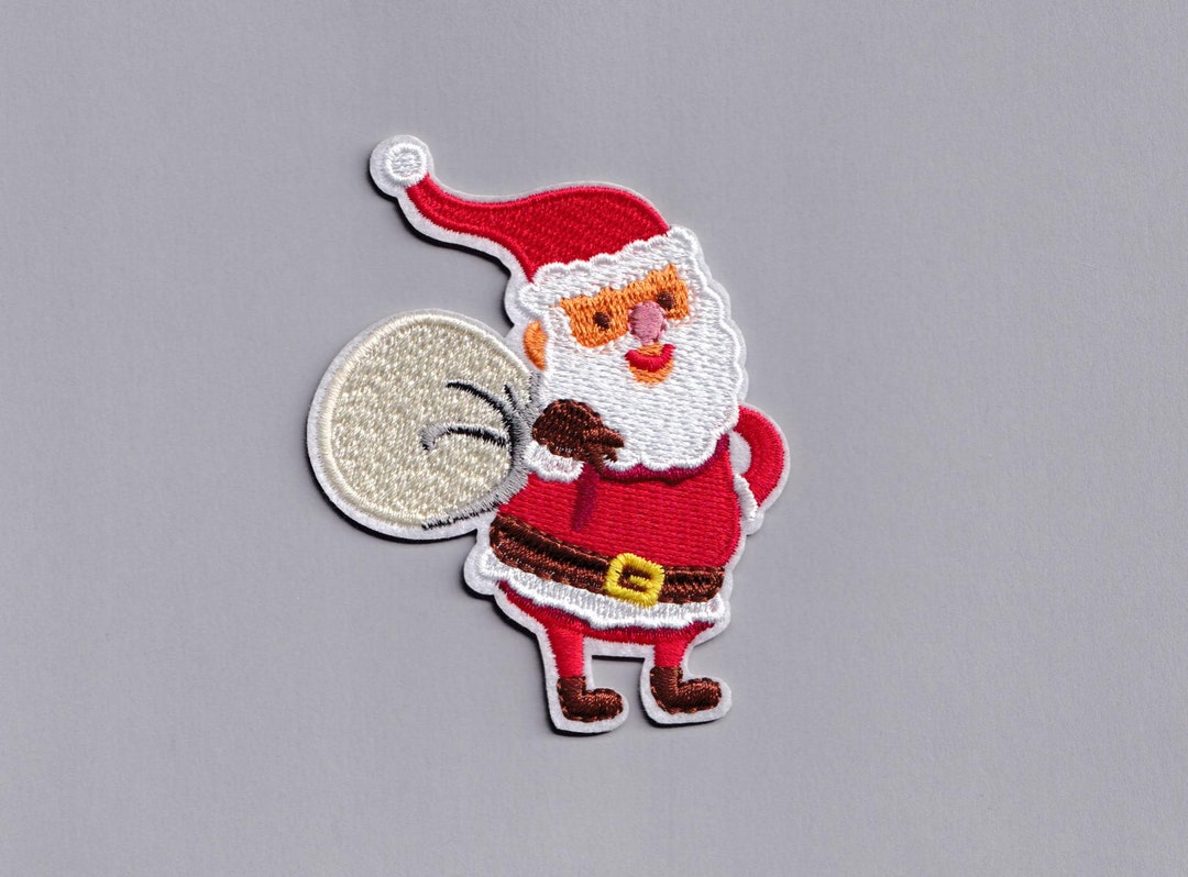 Kids Santa Claus Patch Iron-on Embroidered Santa With Sack Patches Xmas ...