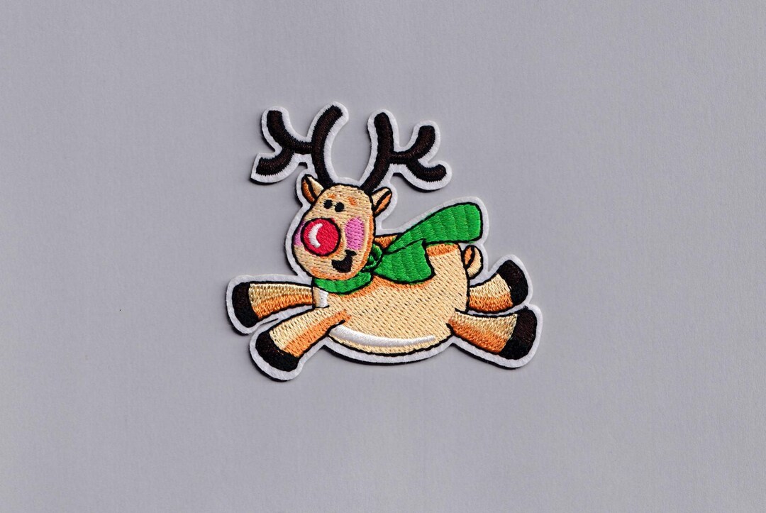 Flying Rudolph the Reindeer Patch Iron-on Embroidered Rudolph Xmas ...
