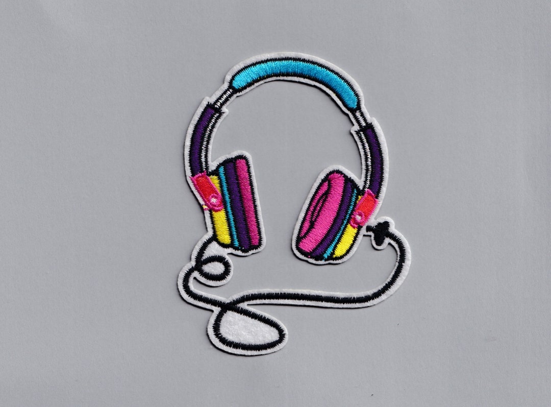 Colourful Embroidered DJ Headphones Patch Applique Iron on EDM Dance ...