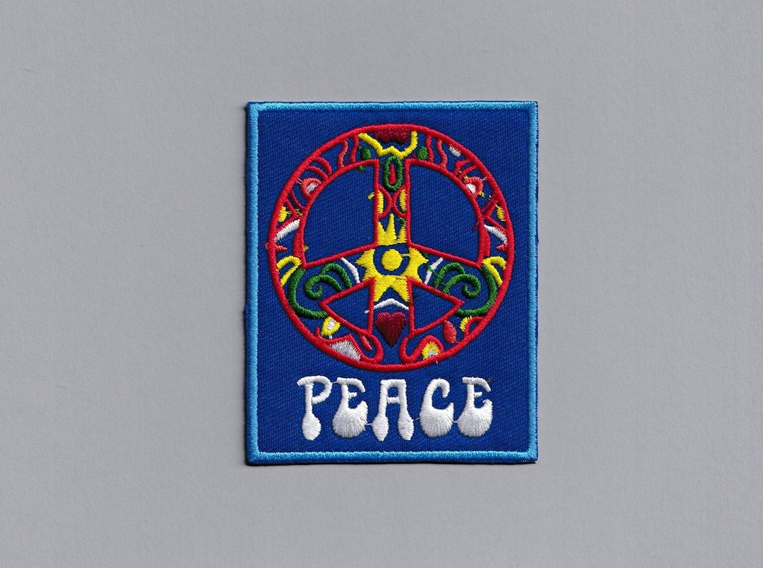 Rectangle Peace Symbol Hippy Patch Embroidered Iron-on Peace Sign ...