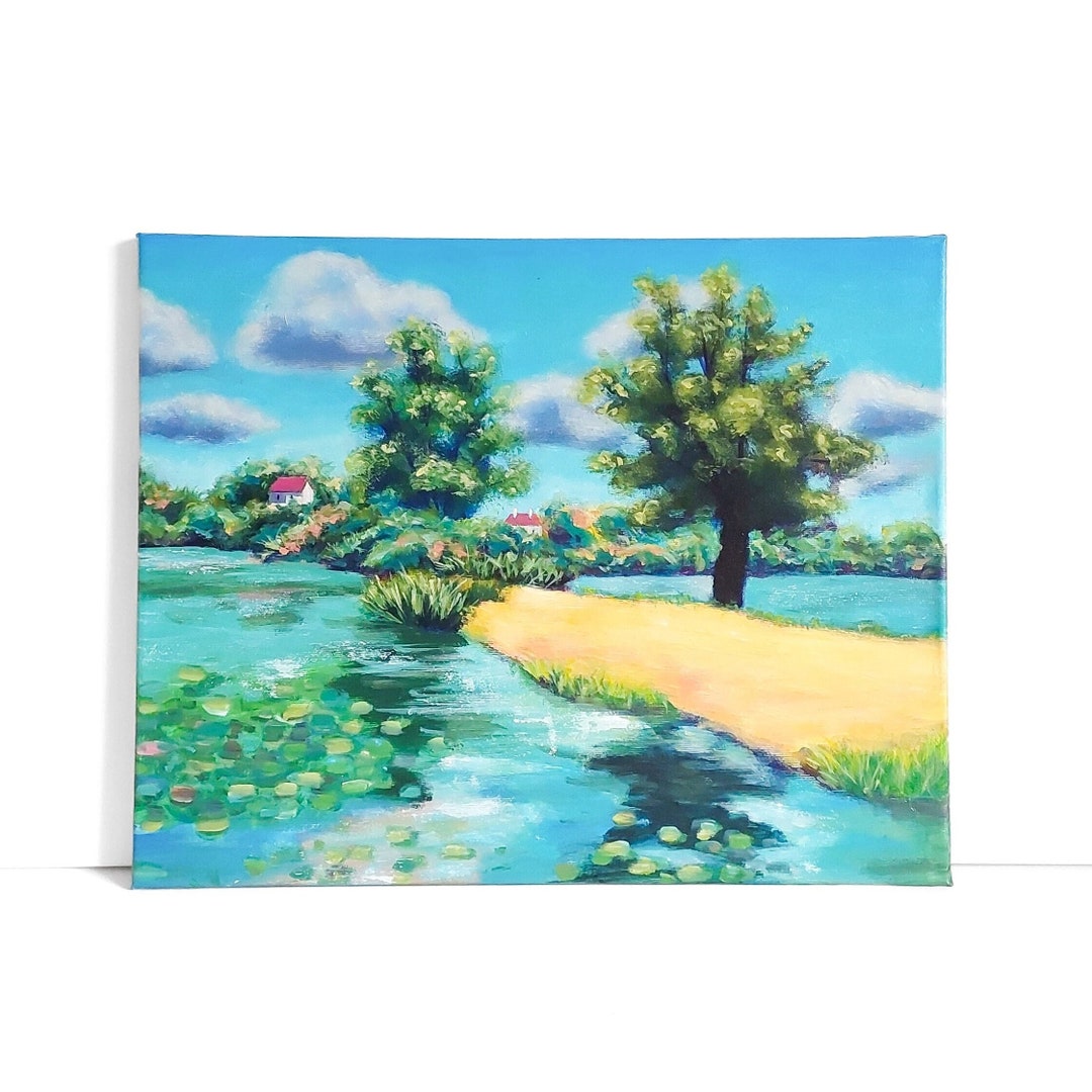 Original Summer Landscape Oil Painting on Canvas Hygge Home Cottage ...