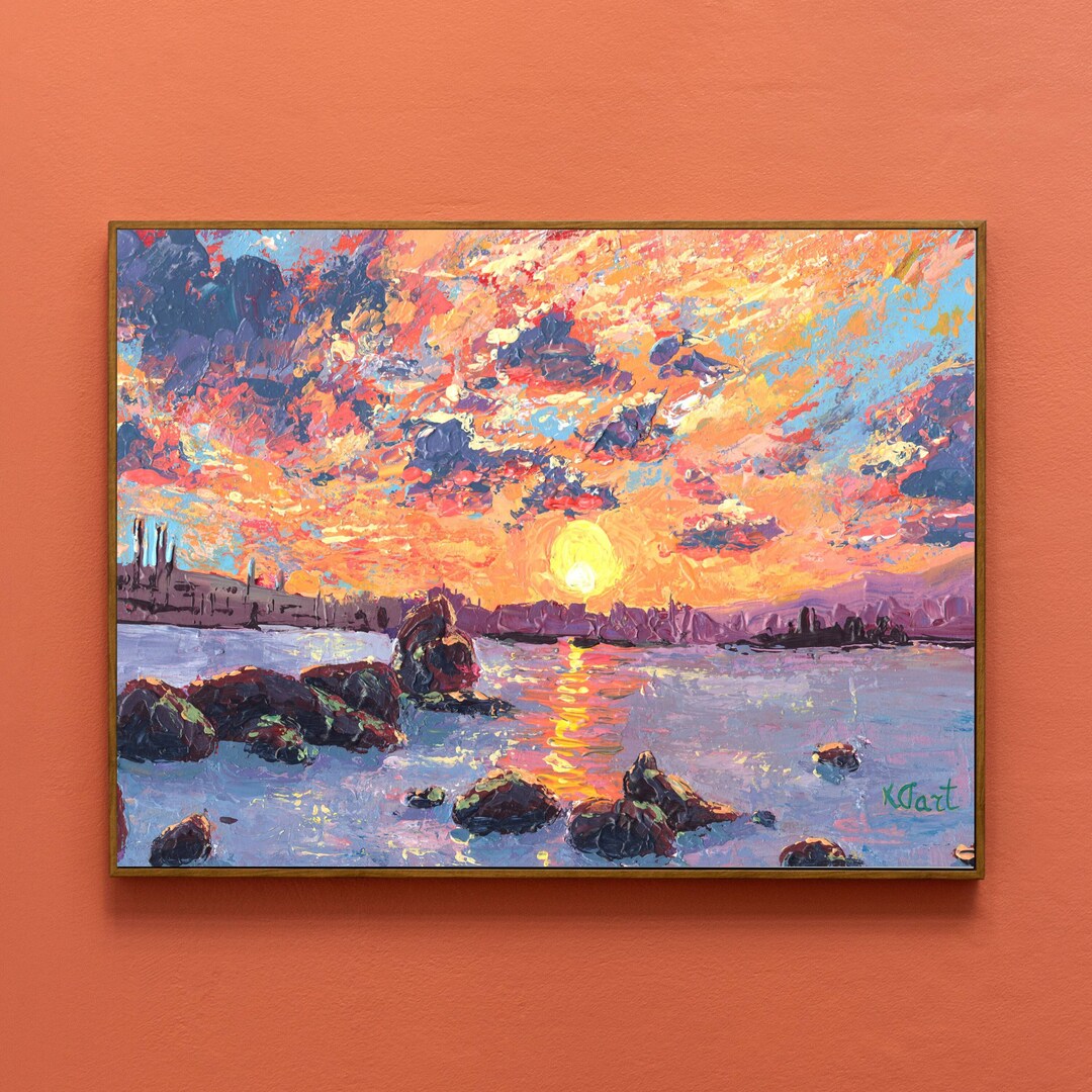 Sunset Beach Print Oregon Coast Art Impressionist Painting Pacific ...