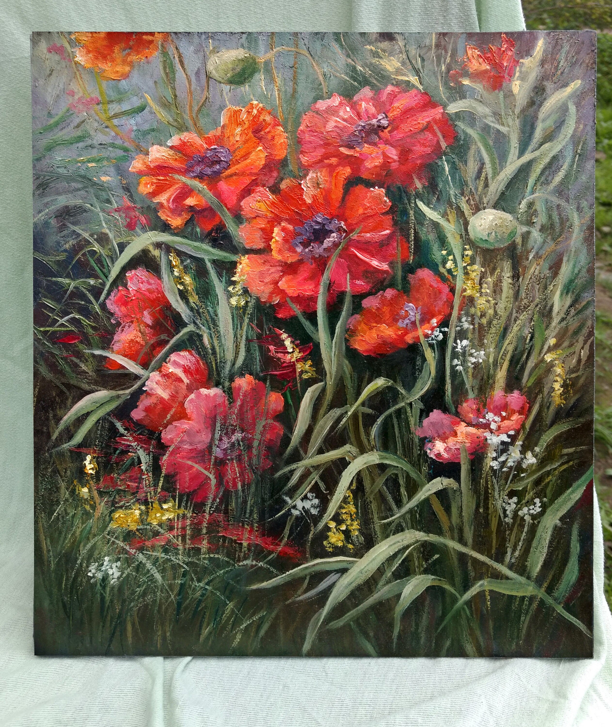 Red Poppy Painting Original Oil Painting Floral Painting Farmhouse Wall ...