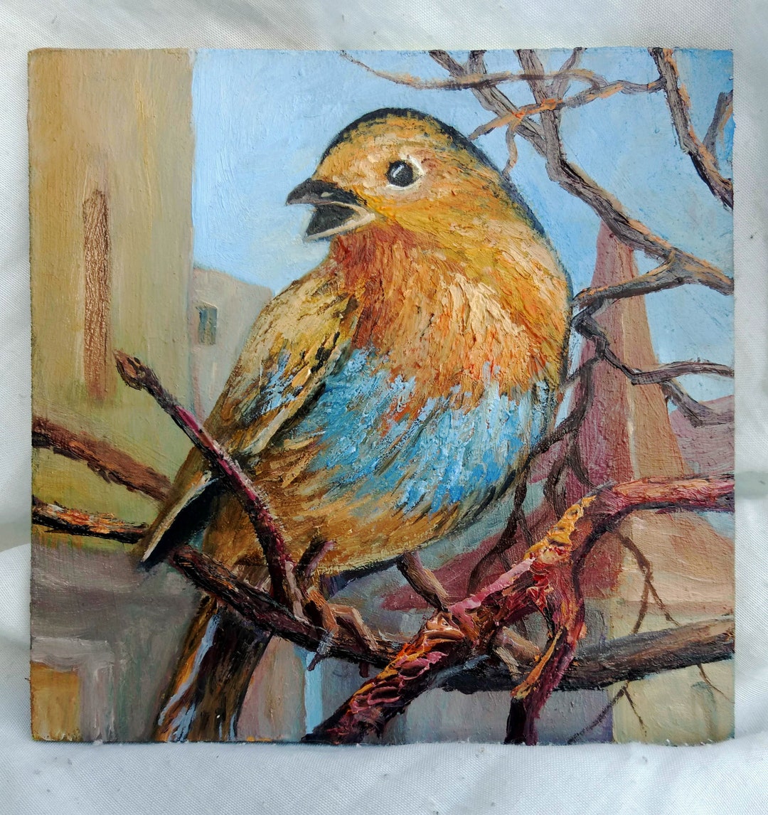 Robin Bird Wall Art Mini Oil Painting Original Art Farm Oil - Etsy