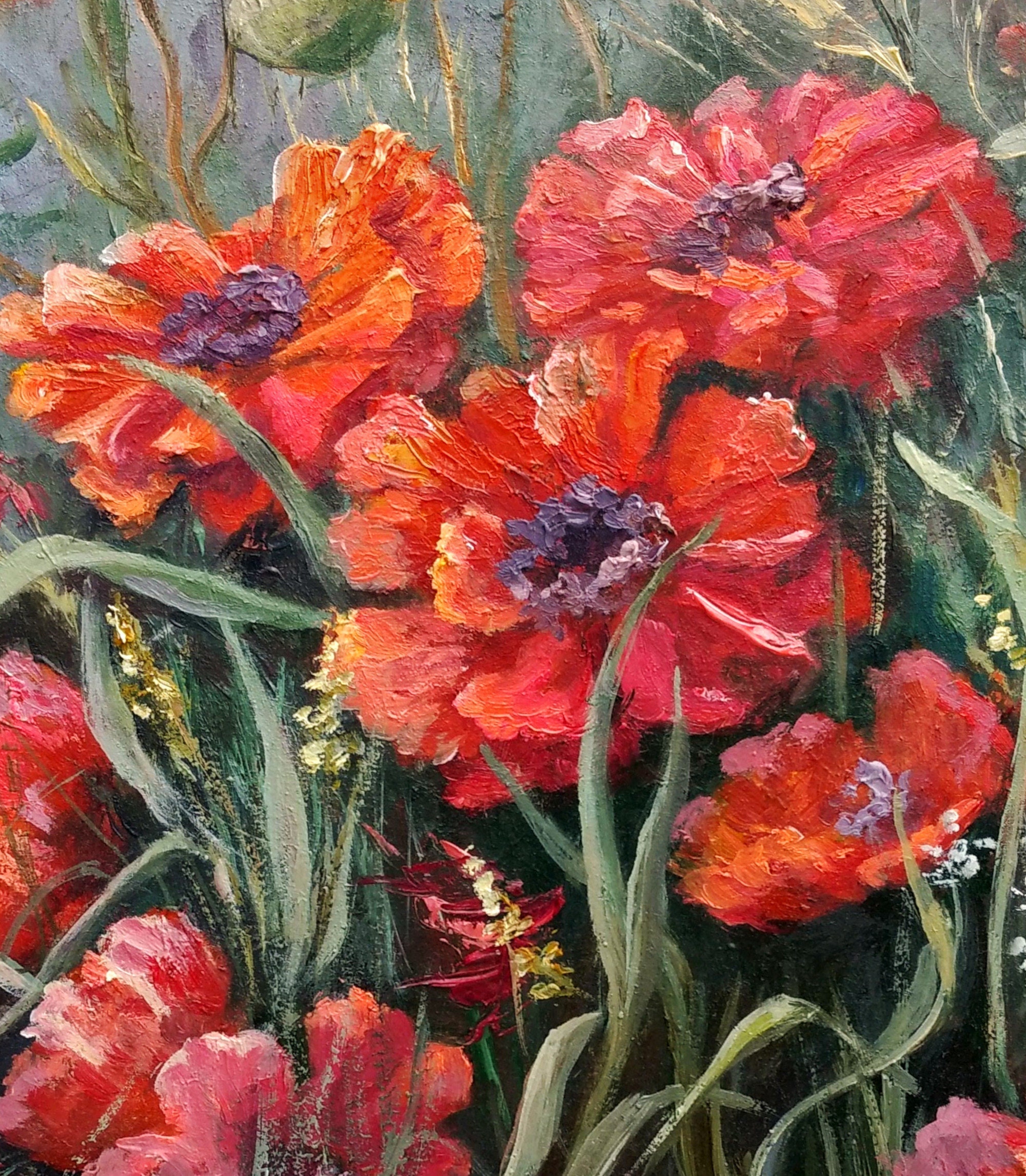 Red Poppy Painting Original Oil Painting Floral Painting Farmhouse Wall ...