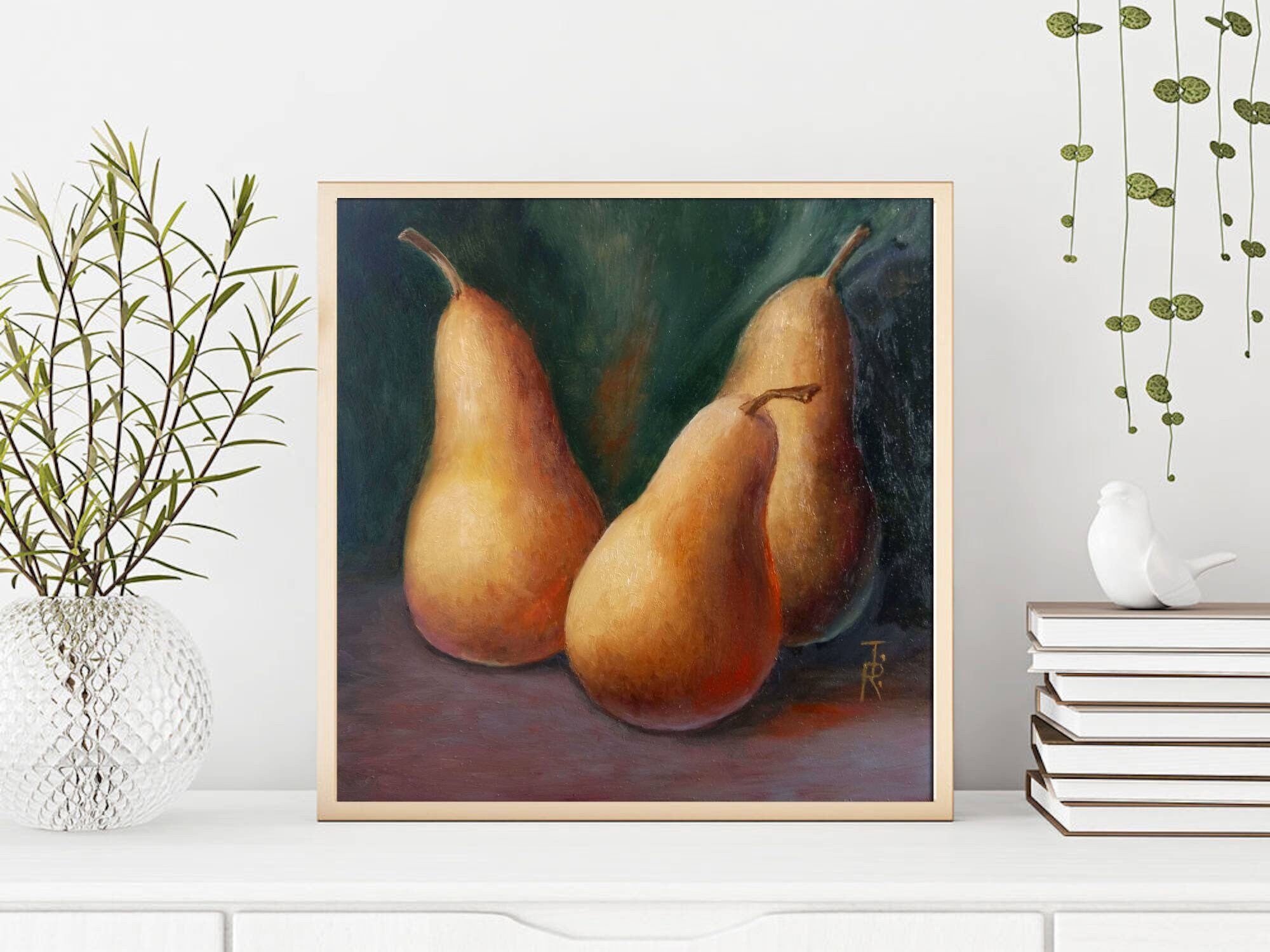 Pear Still Life Painting Fruit Oil Original Painting Golden - Etsy