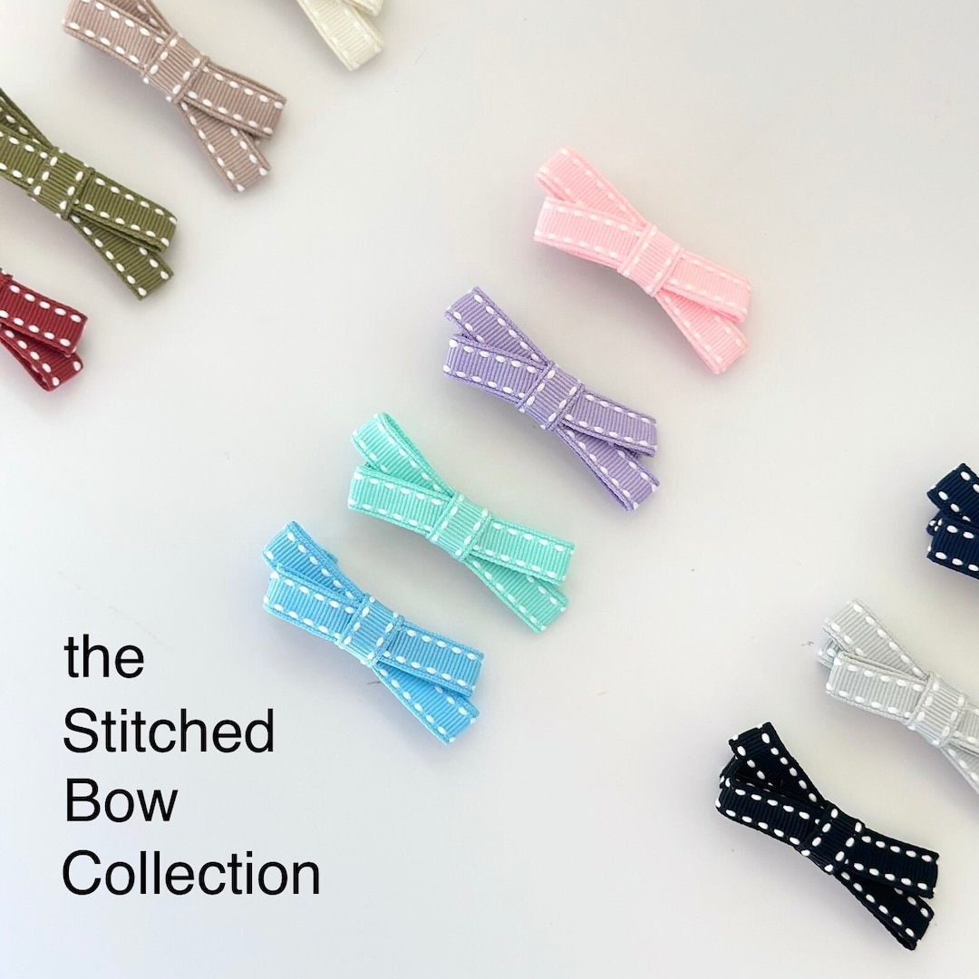 Mini Stitched Grosgrain Ribbon Bow Snap Clips: Baby Hair Accessories - Etsy
