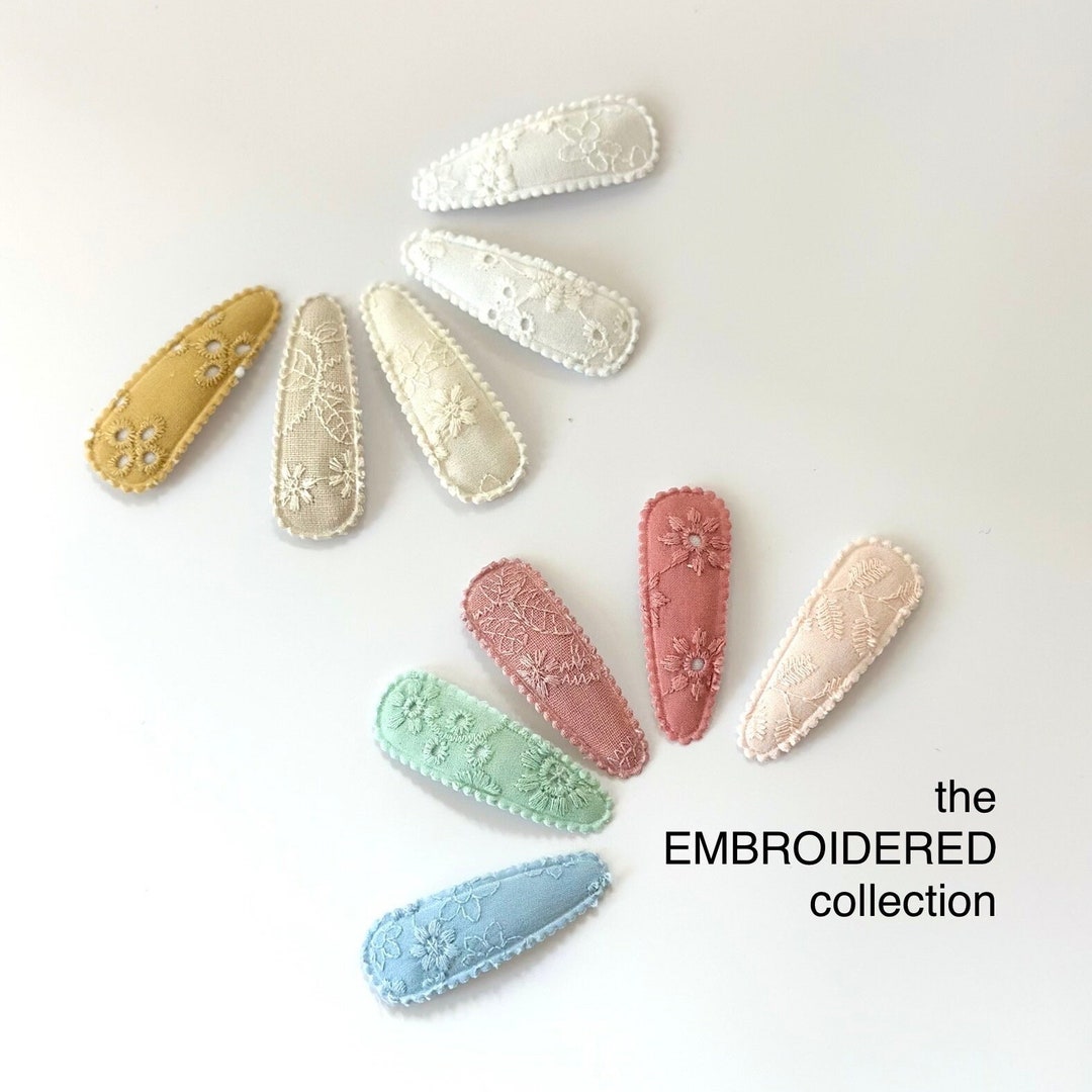 NEW Embroidered Fabric Snap Clips Toddler Hair Clips, Baby Girl Hair ...