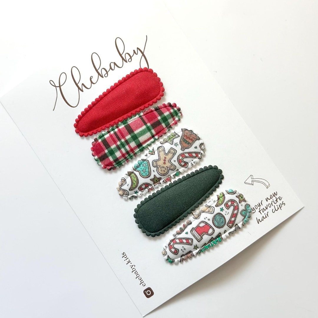 Christmas Fabric Snap Clips Set of 5, Toddler Hair Clips, Baby Hair ...