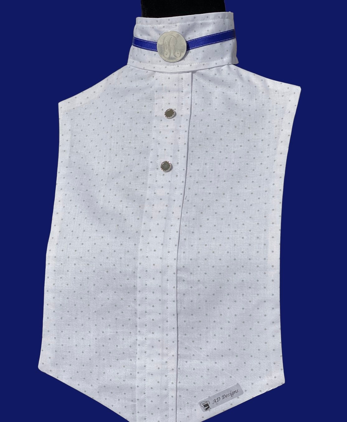 White Dickie With Grey Polka Dots, Blue Collar Design & R Engraved Pin ...