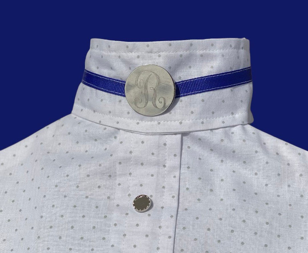 White Dickie With Grey Polka Dots, Blue Collar Design & R Engraved Pin ...