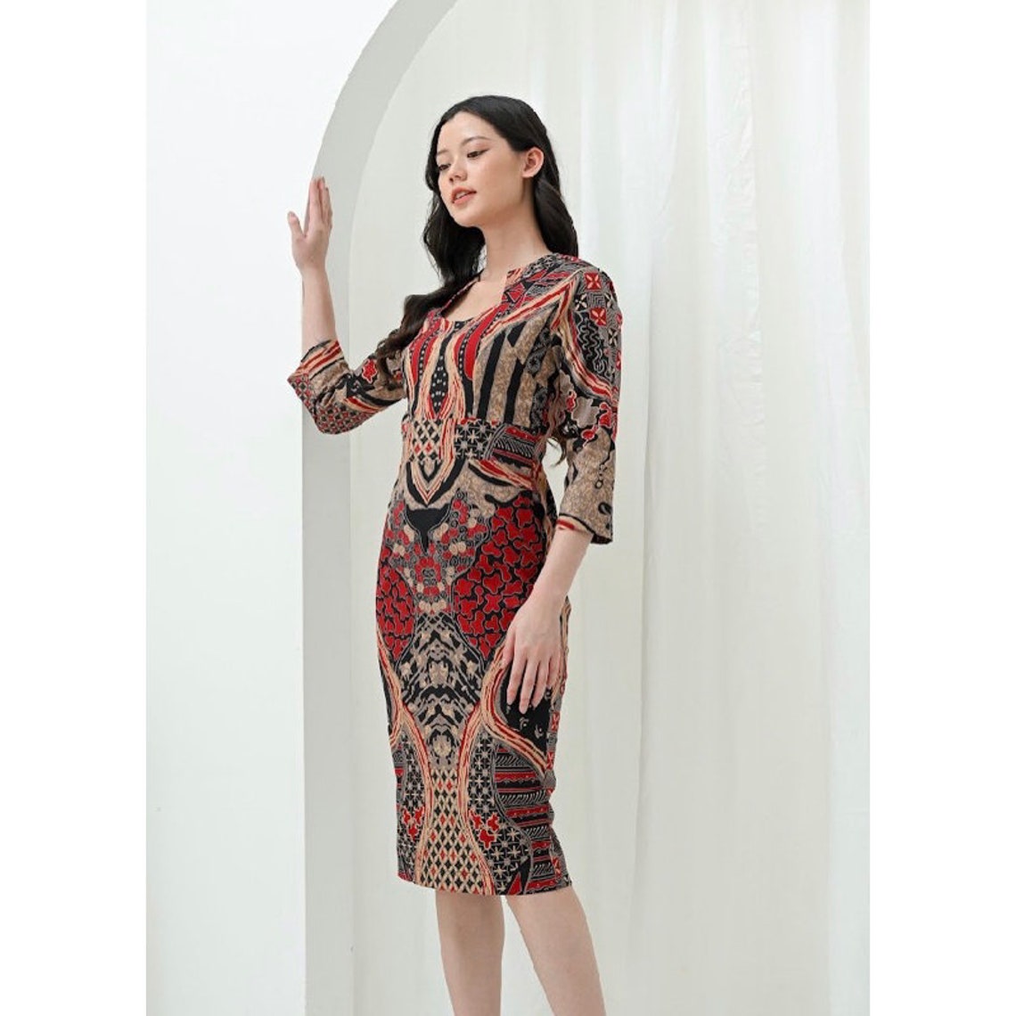 Batik Summer Dress/ Short Dress/ Half Sleeves/ Midi Dress/ Indonesian ...