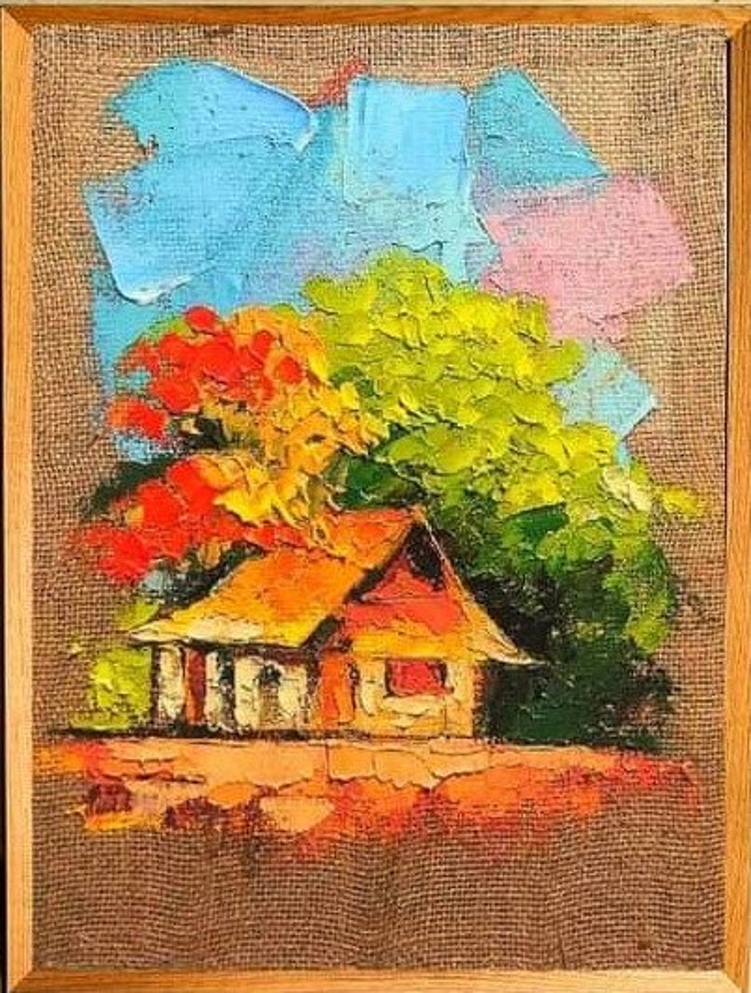 Original Oil Painting on Goni Fabric, Acrylic Paint on Goni, Wall ...