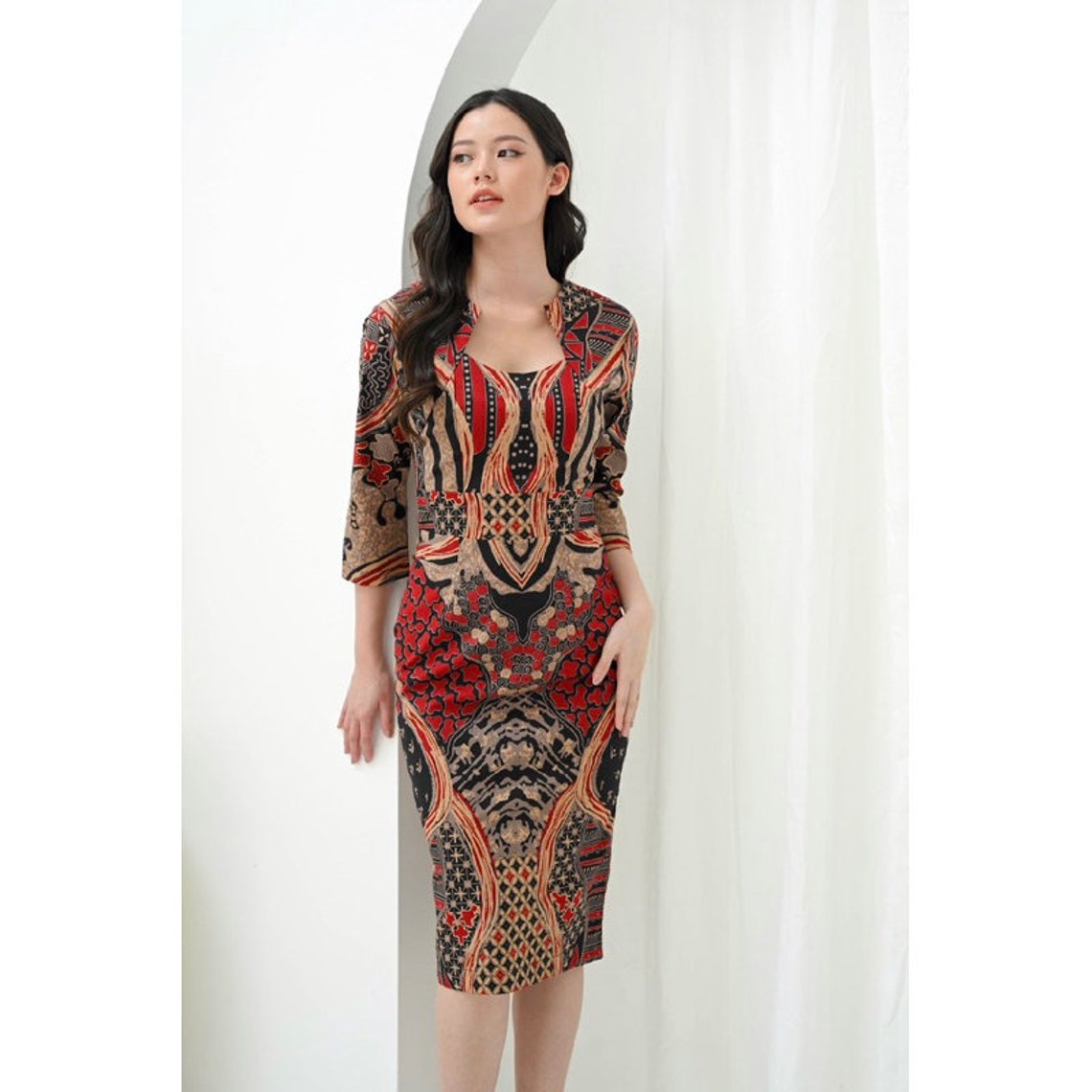 Batik Summer Dress/ Short Dress/ Half Sleeves/ Midi Dress/ Indonesian ...