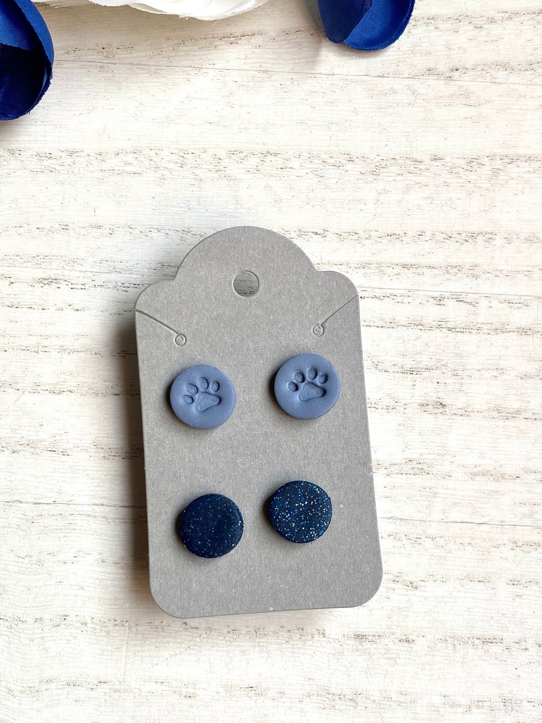Bluestone and Blue Glitter Paw Print Studs Handmade Polymer Clay ...