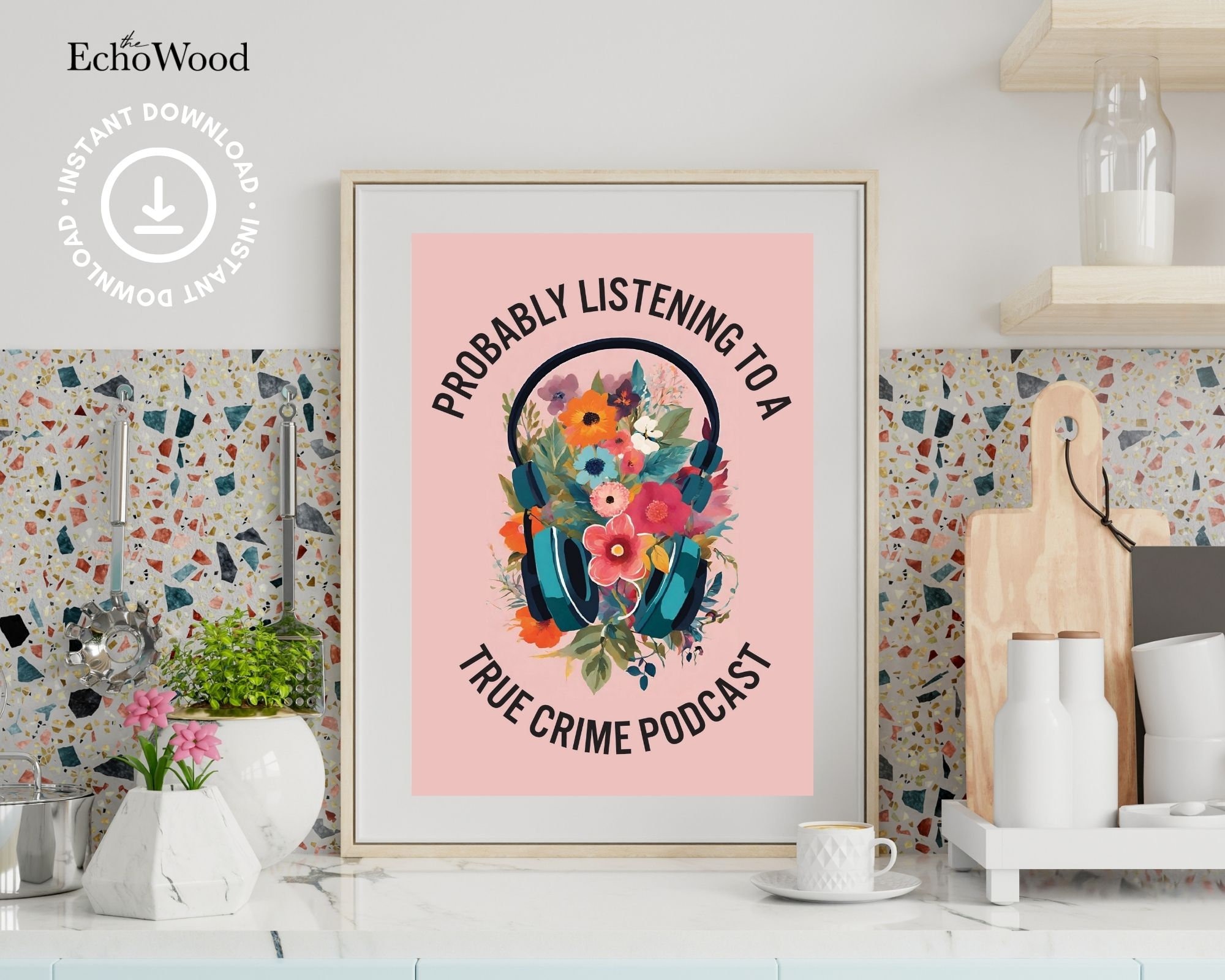 True Crime Podcast Poster: Floral Headphones Art Print (digital ...