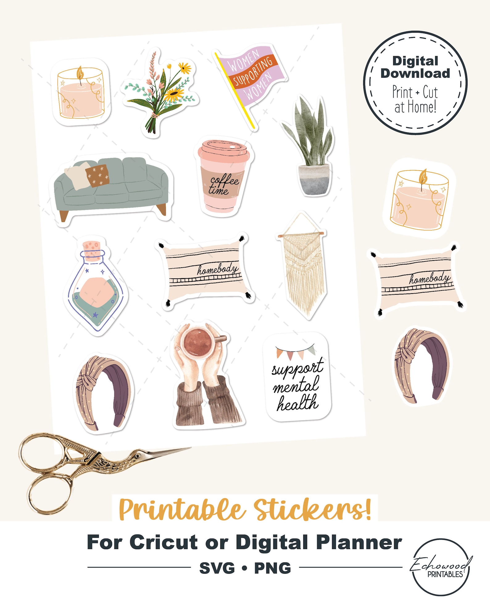 Home Stickers for Cricut Project Ideas, Floral Sticker Sheet and Plant ...