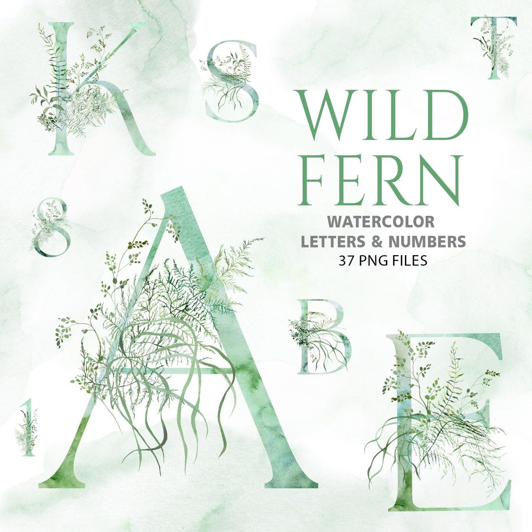 Watercolor Forest Greenery Alphabet 37 PNG - Letters and Numbers ...