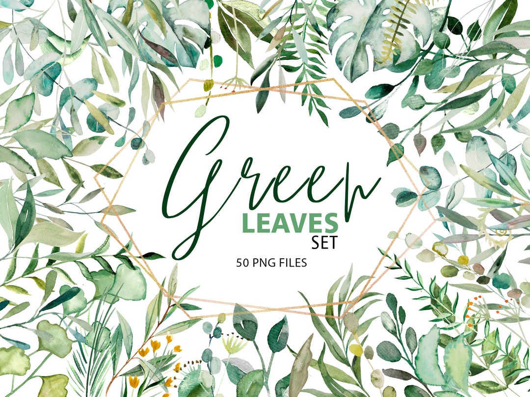 Watercolor Green Leaves Clipart, Foliage, Watercolor Botanical Hand ...