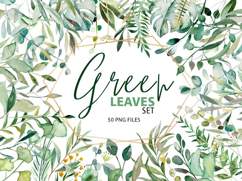 Watercolor Green Leaves Clipart, Foliage, Watercolor Botanical Hand ...