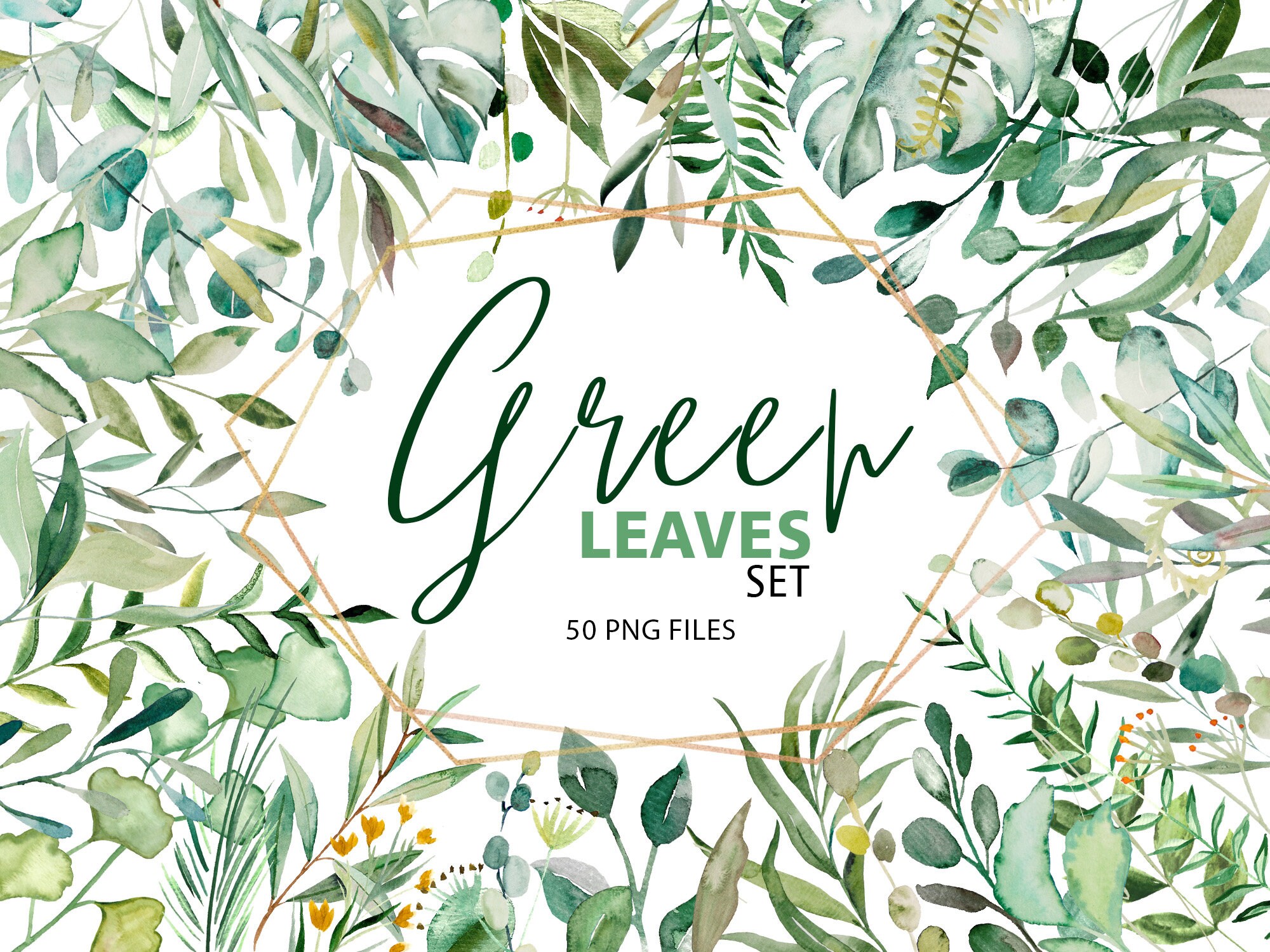 Watercolor Green Leaves Clipart, Foliage, Watercolor Botanical Hand ...